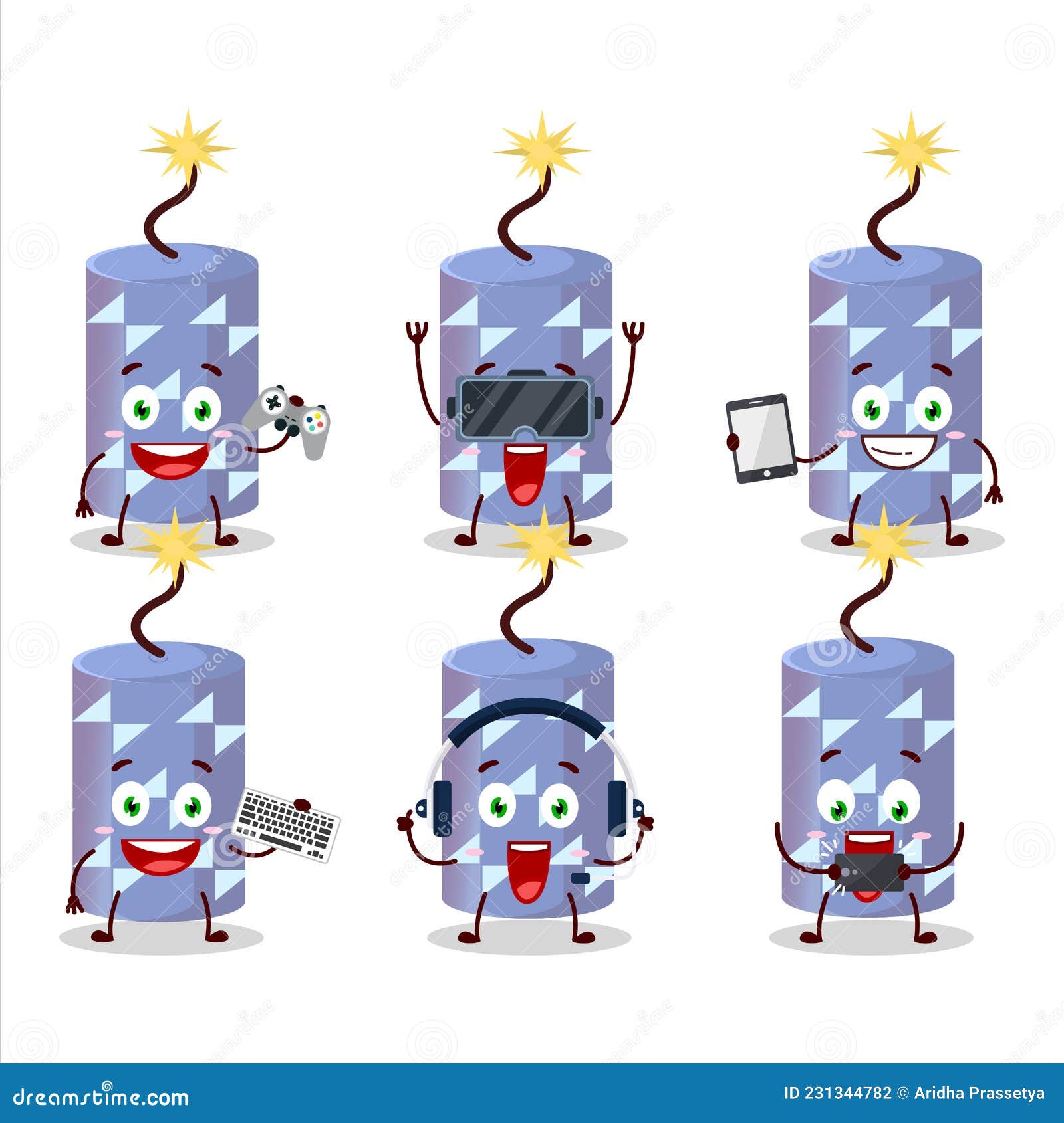 Light Blue Firecracker Cartoon Character are Playing Games with Various ...