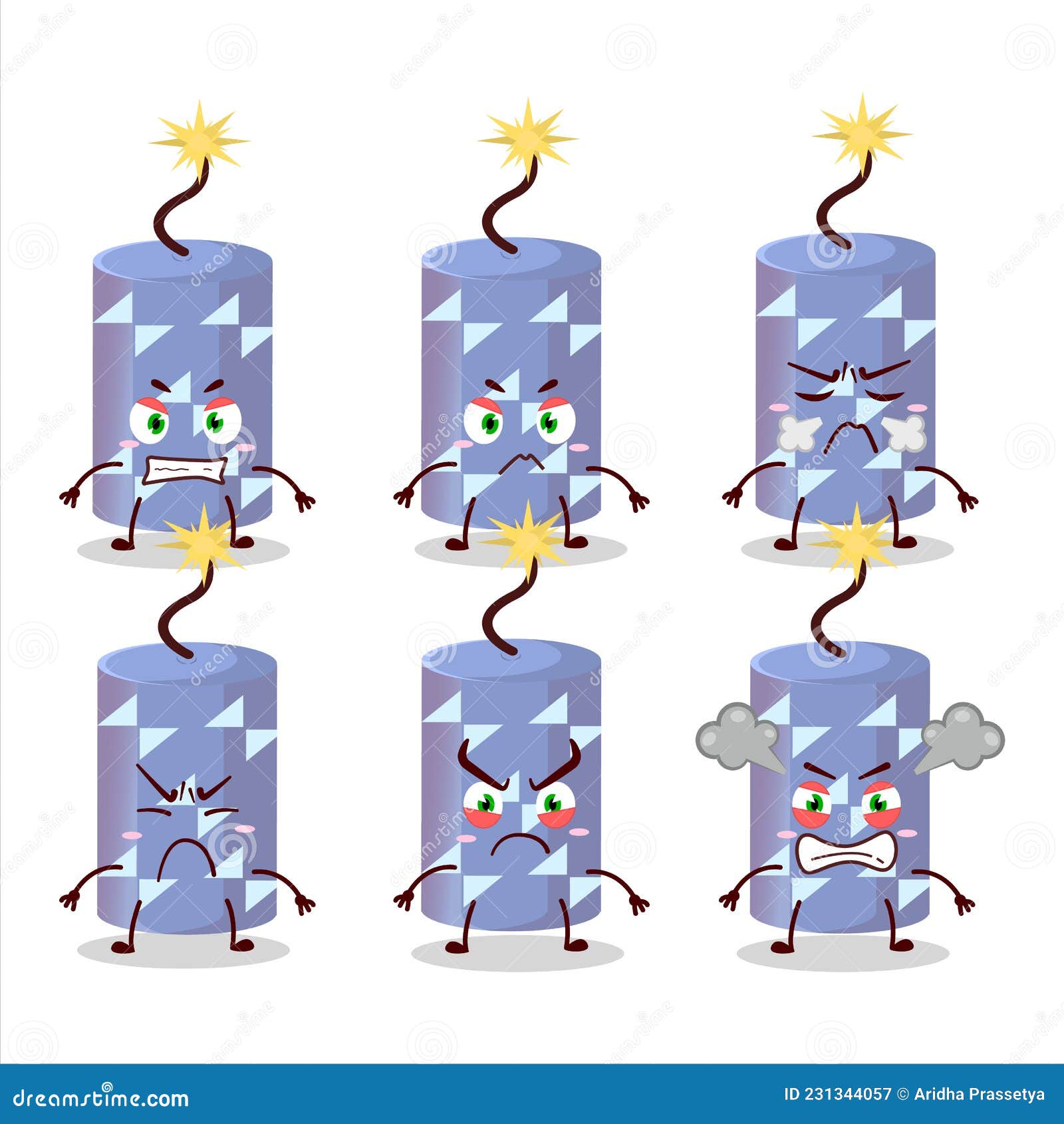 Light Blue Firecracker Cartoon Character with Various Angry Expressions ...