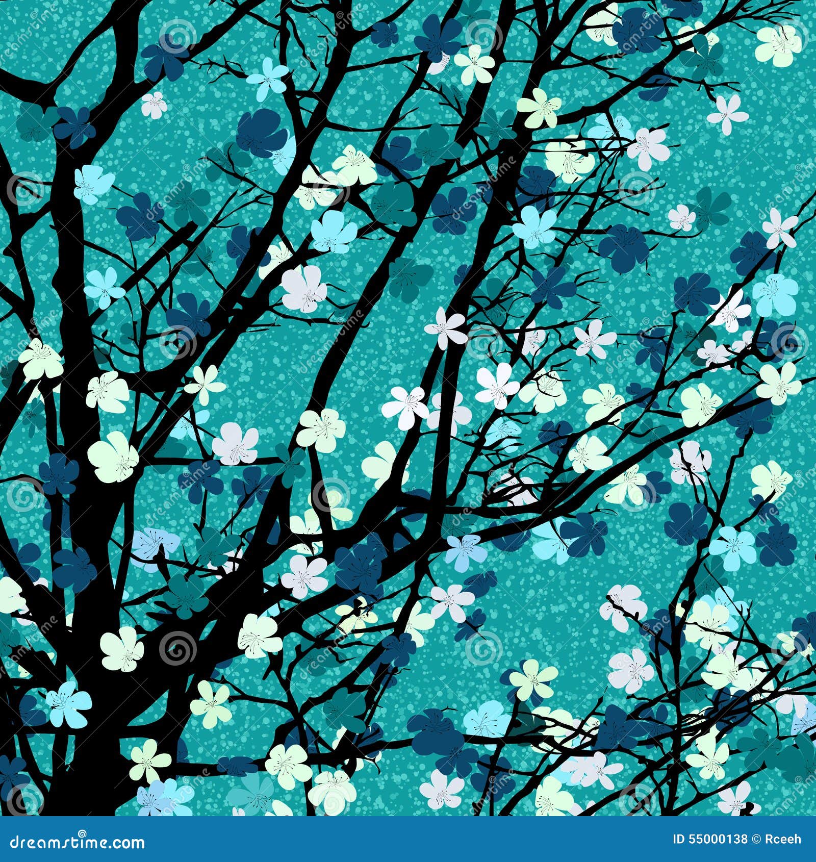Light Blue Floral Tree Print Stock Illustration - Illustration of ...