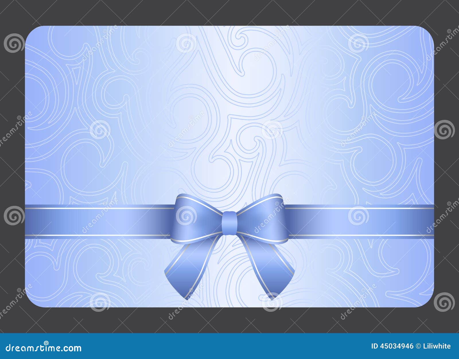 Light Blue Gift Card with Ribbon and Swirl Ornamen Stock Vector ...