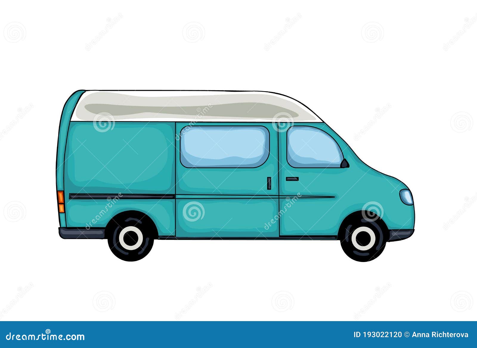 Light Blue Hand Drawn Van, Isolated on White Background. Stock Vector ...