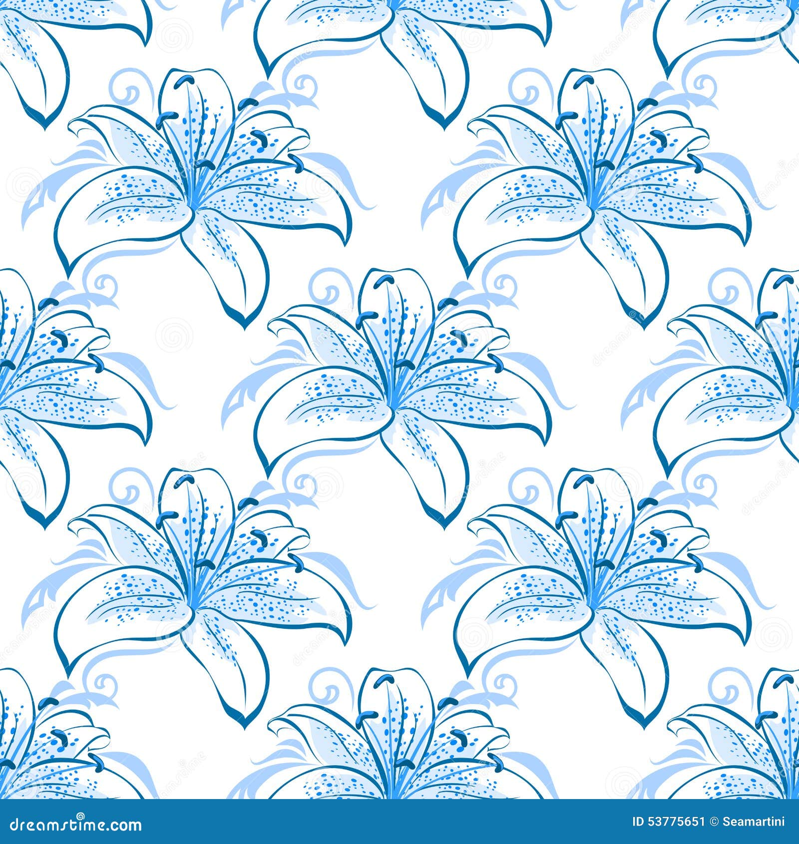 Light Blue Lily Floral Seamless Pattern Stock Vector - Illustration of ...
