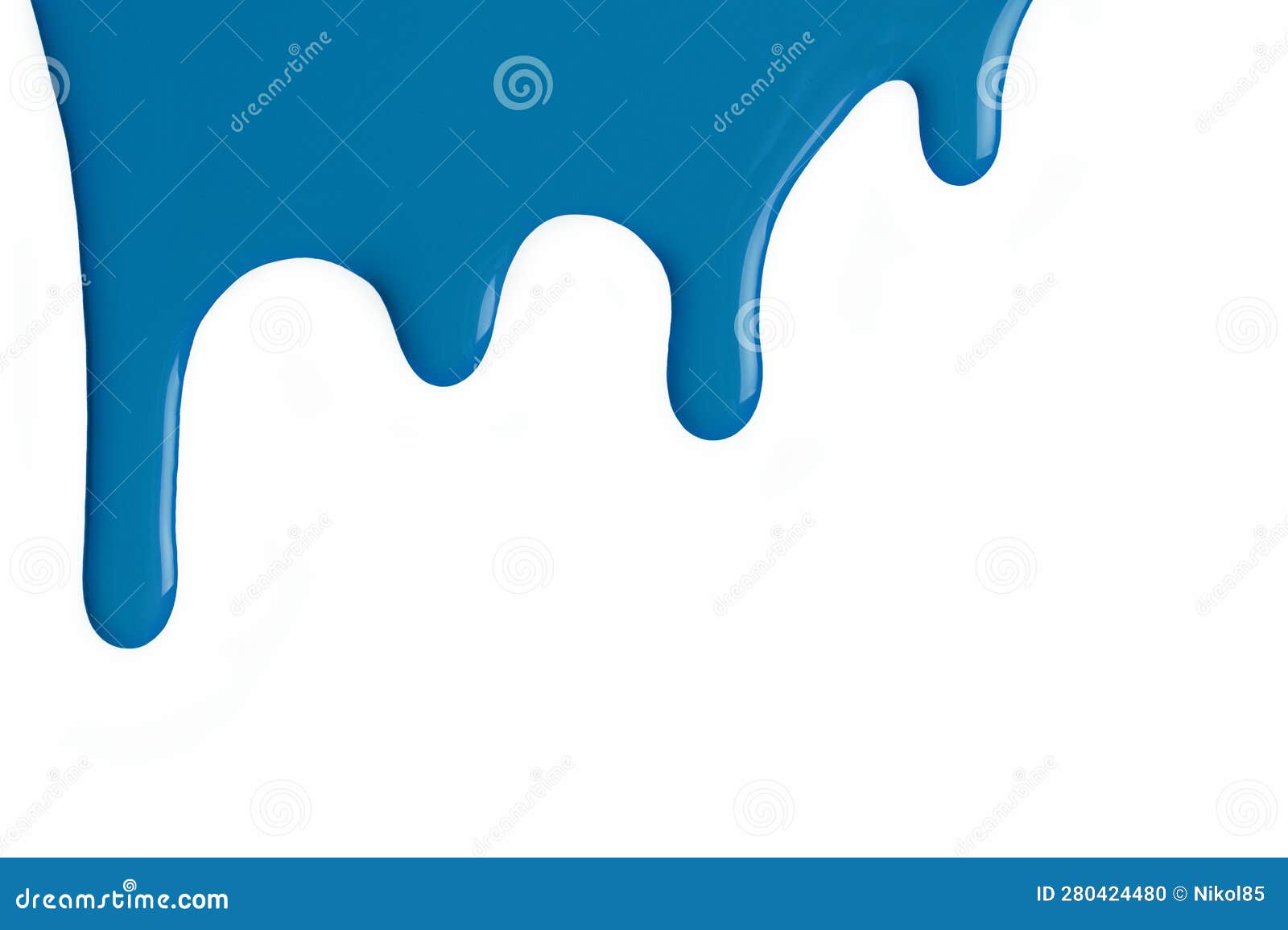 Light Blue Liquid Drops of Paint Color Flow Down on Isolated White ...