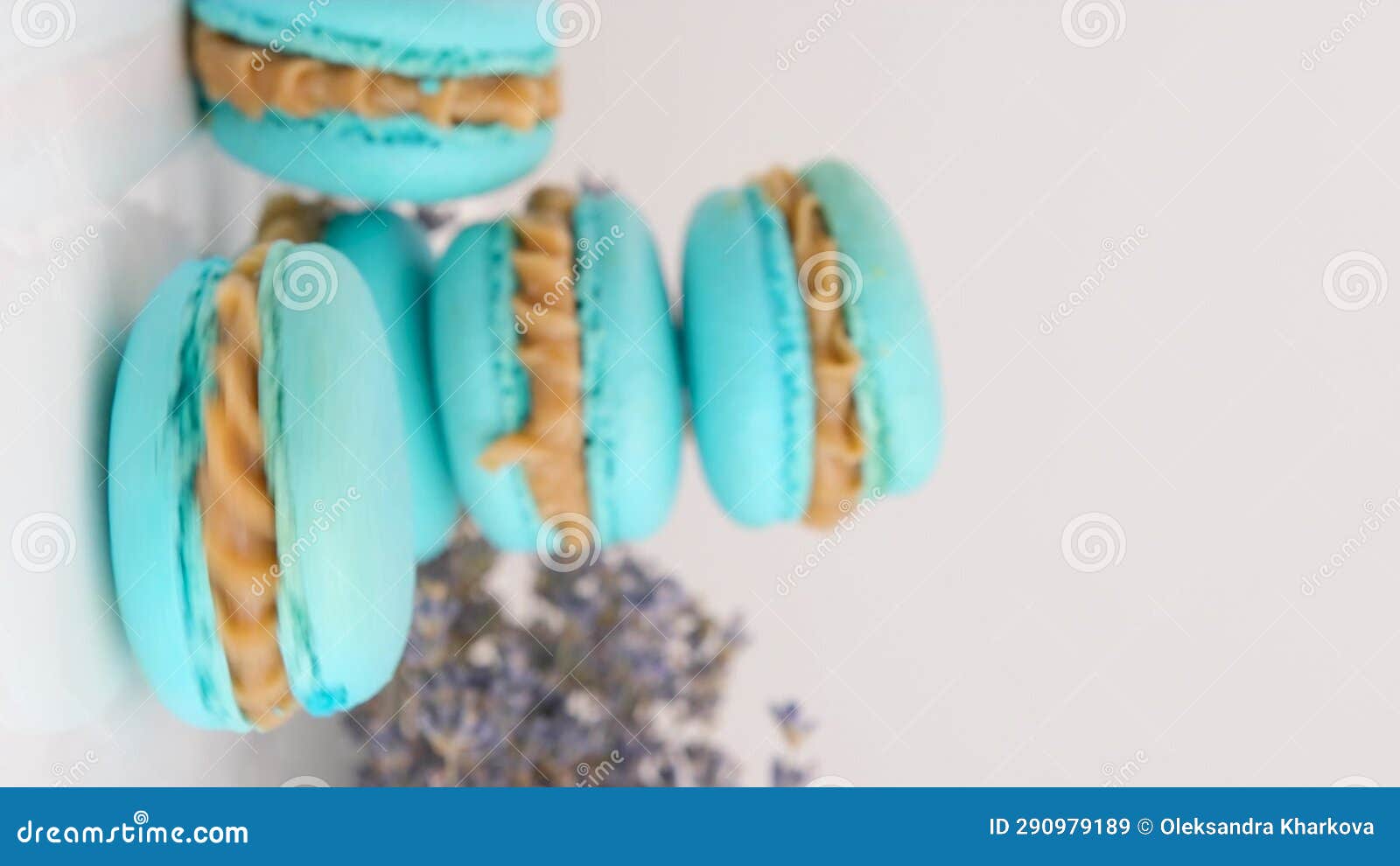 Light Blue Macaron with Circles on Background of Pyramid with Sweets on ...