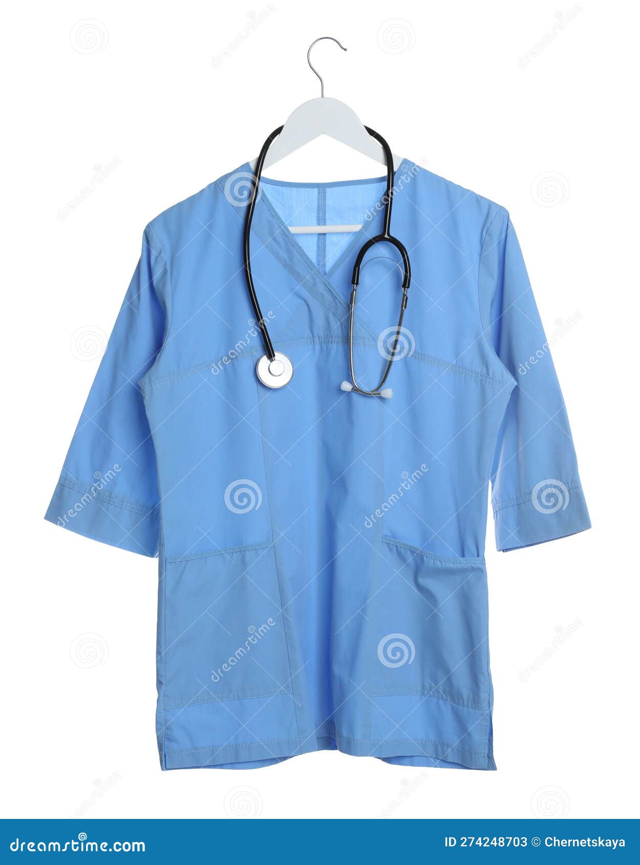 Light Blue Medical Uniform and Stethoscope on White Background Stock ...