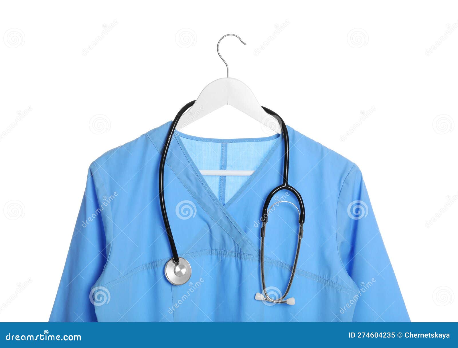 Light Blue Medical Uniform and Stethoscope on White Background Stock ...