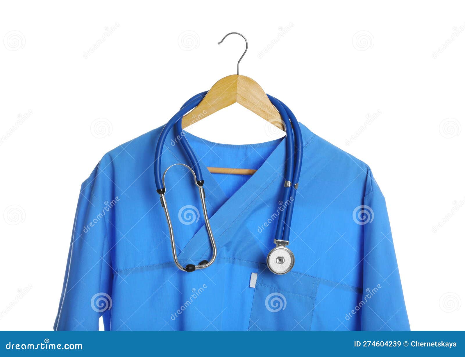 Light Blue Medical Uniform and Stethoscope on White Background Stock ...
