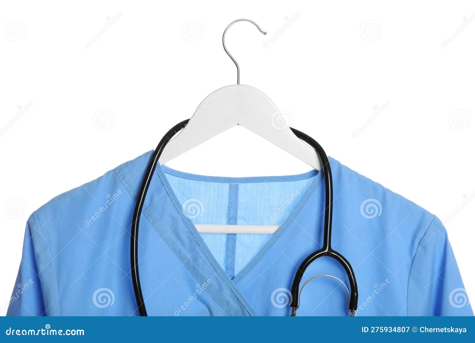 Light Blue Medical Uniform and Stethoscope on White Background Stock ...