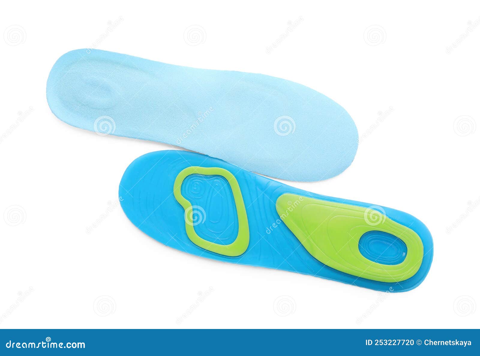 Light Blue Orthopedic Insoles Isolated on White, Top View Stock Photo ...