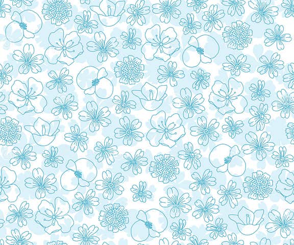 Light Blue Outline Floral Pattern on White Background Stock Vector ...