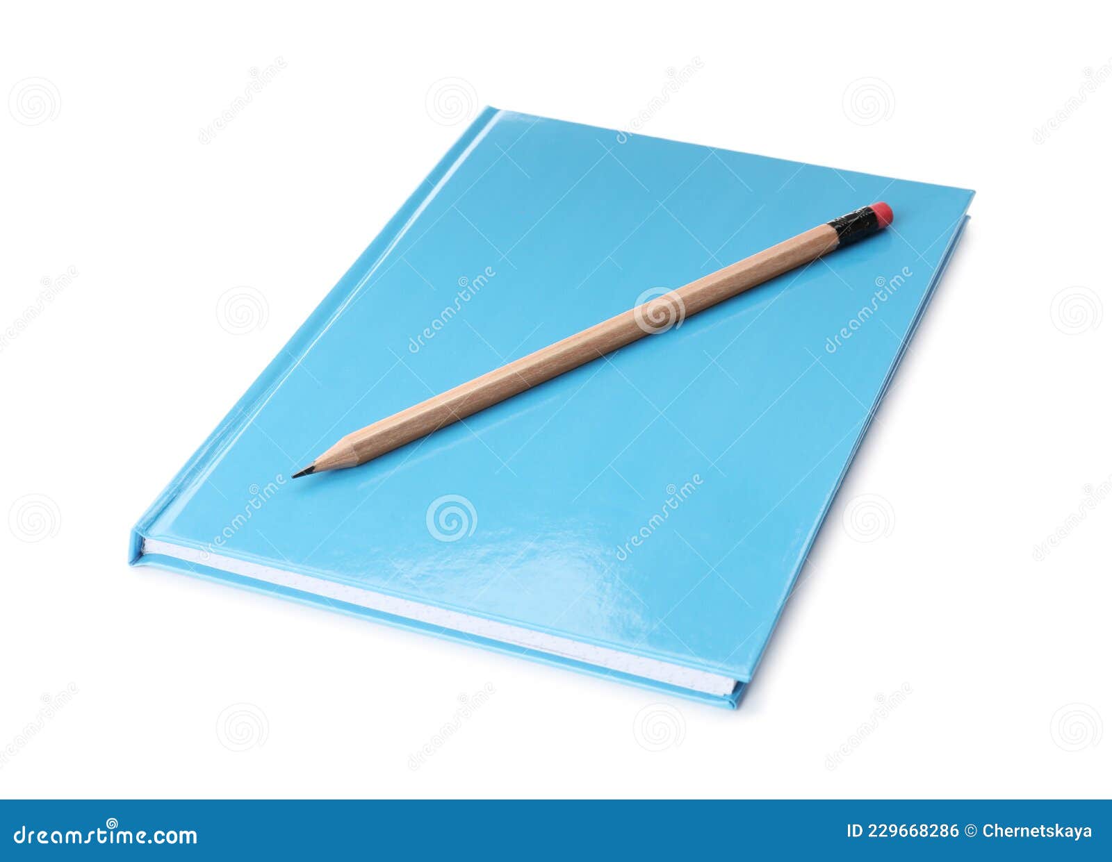 Light Blue Planner with Pencil Isolated on White Stock Photo - Image of ...