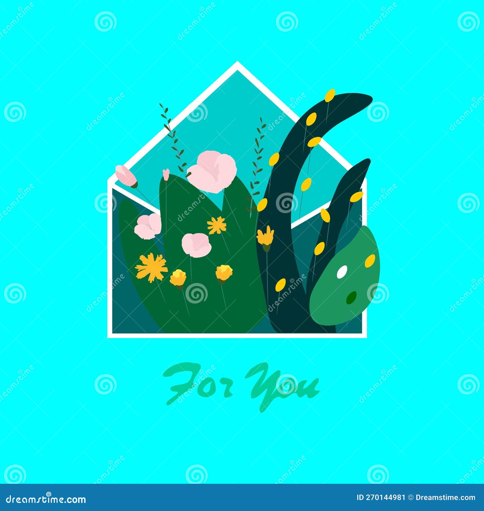 Light Blue Postcard with Flowers Stock Illustration - Illustration of ...