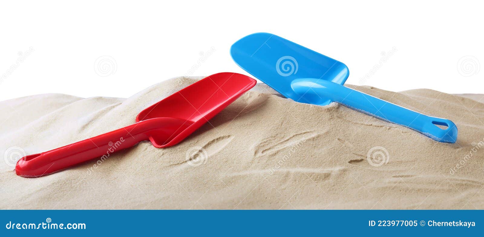 Light Blue and Red Toy Shovels on Pile of Sand Stock Image - Image of ...