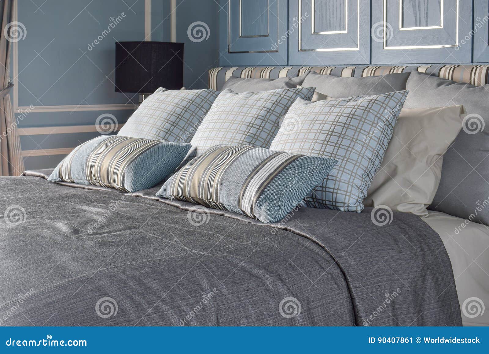 Light Blue Romantic Style Bedroom with Pattern and Texture of Bedding ...