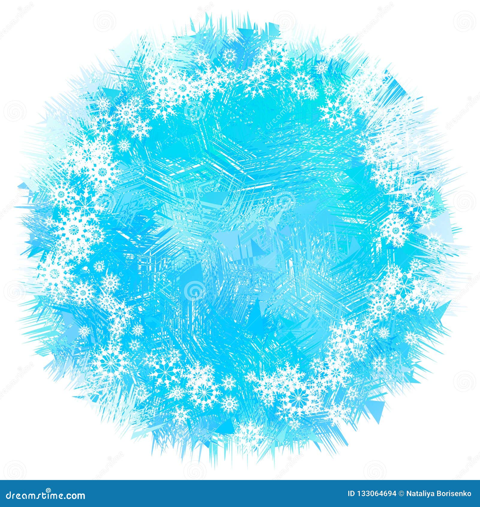 Light Blue Round Background with Snowflakes. Frame of Falling White ...