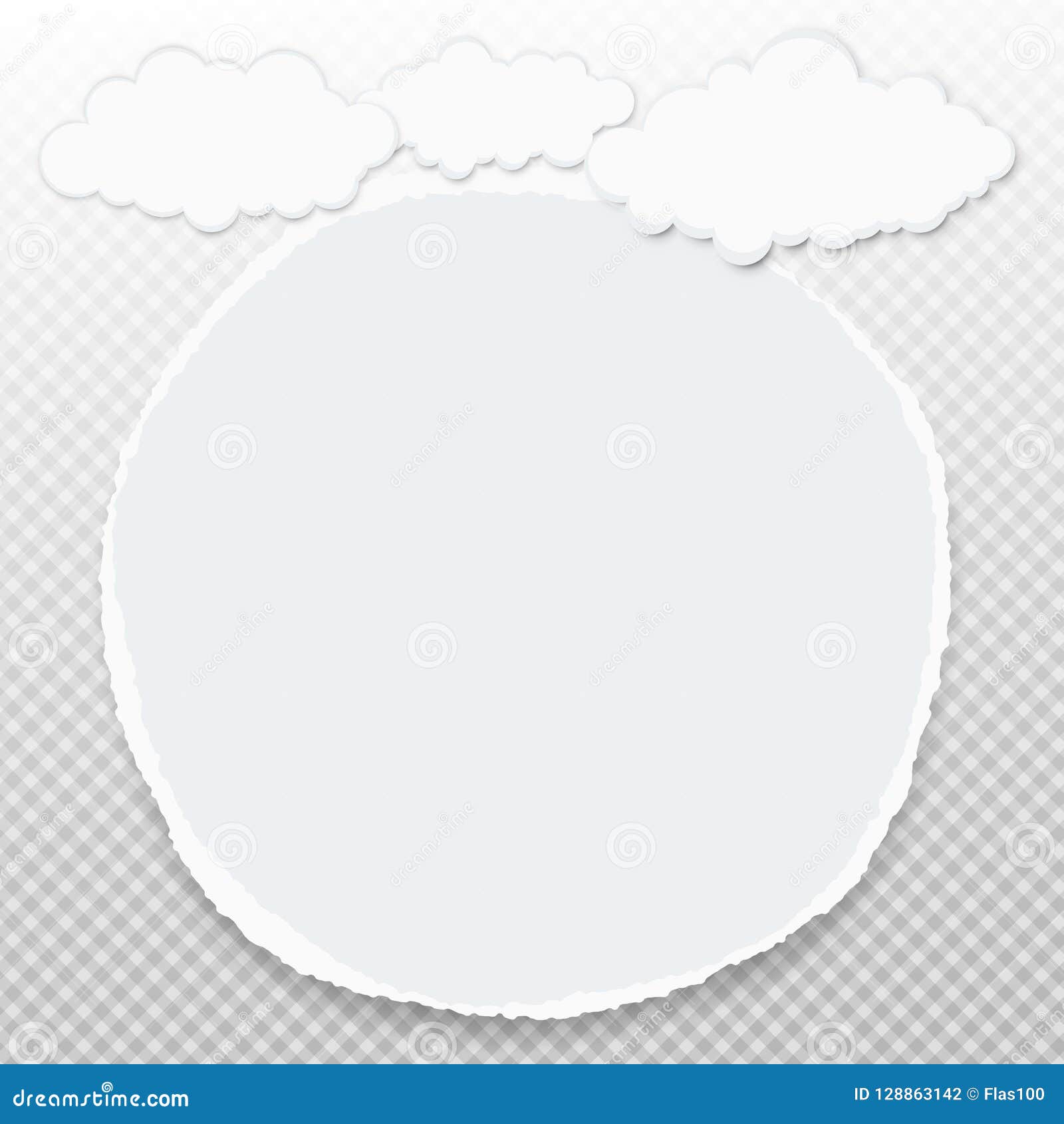Light Blue Round Ripped Paper with Clouds for Text or Message on ...