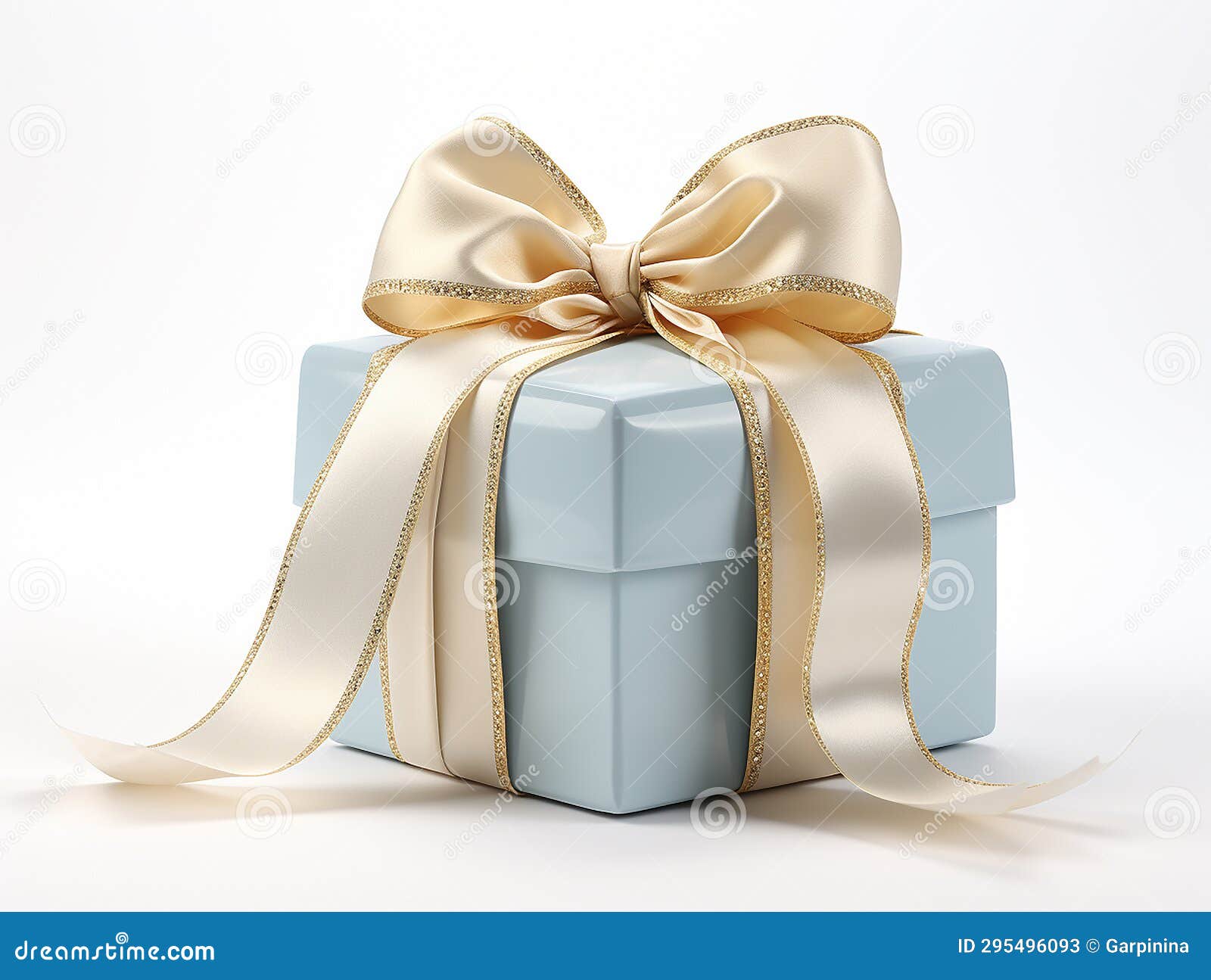 Light Blue Shiny Gift Box with White Ribbon Isolated on White ...
