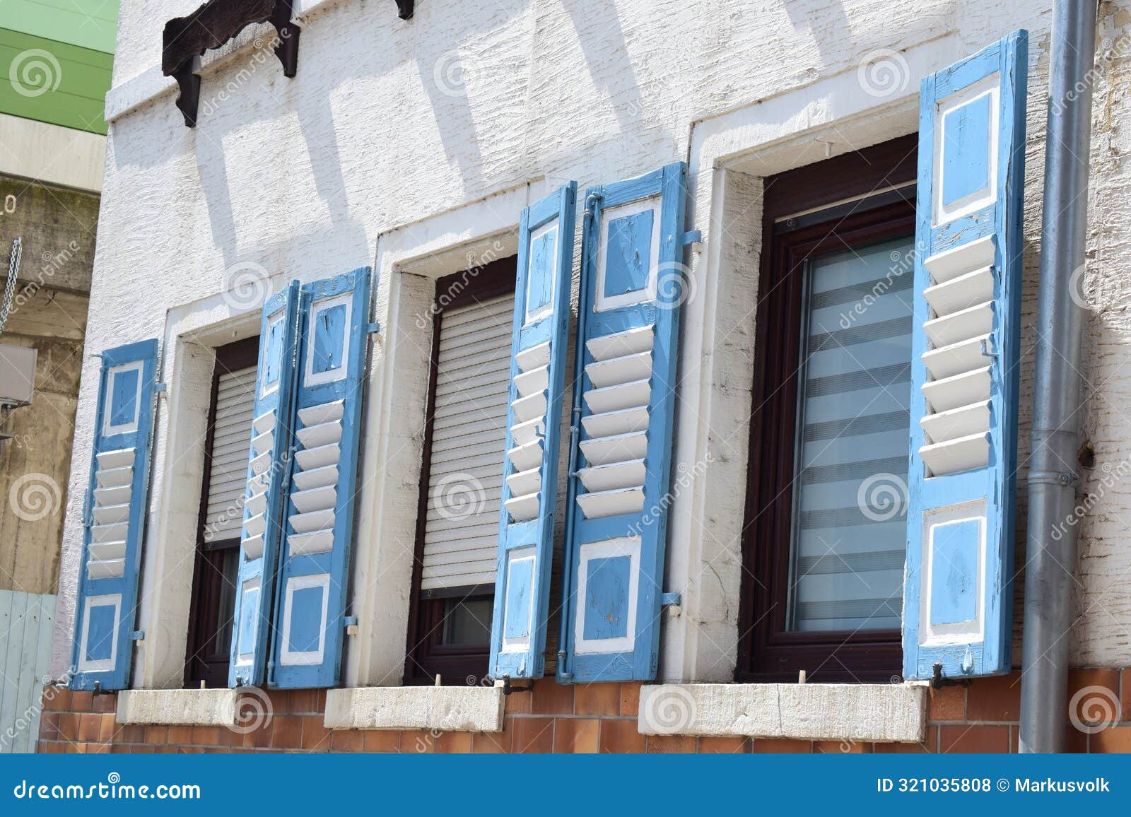 Light blue shutters stock photo. Image of lodging, residential - 321035808