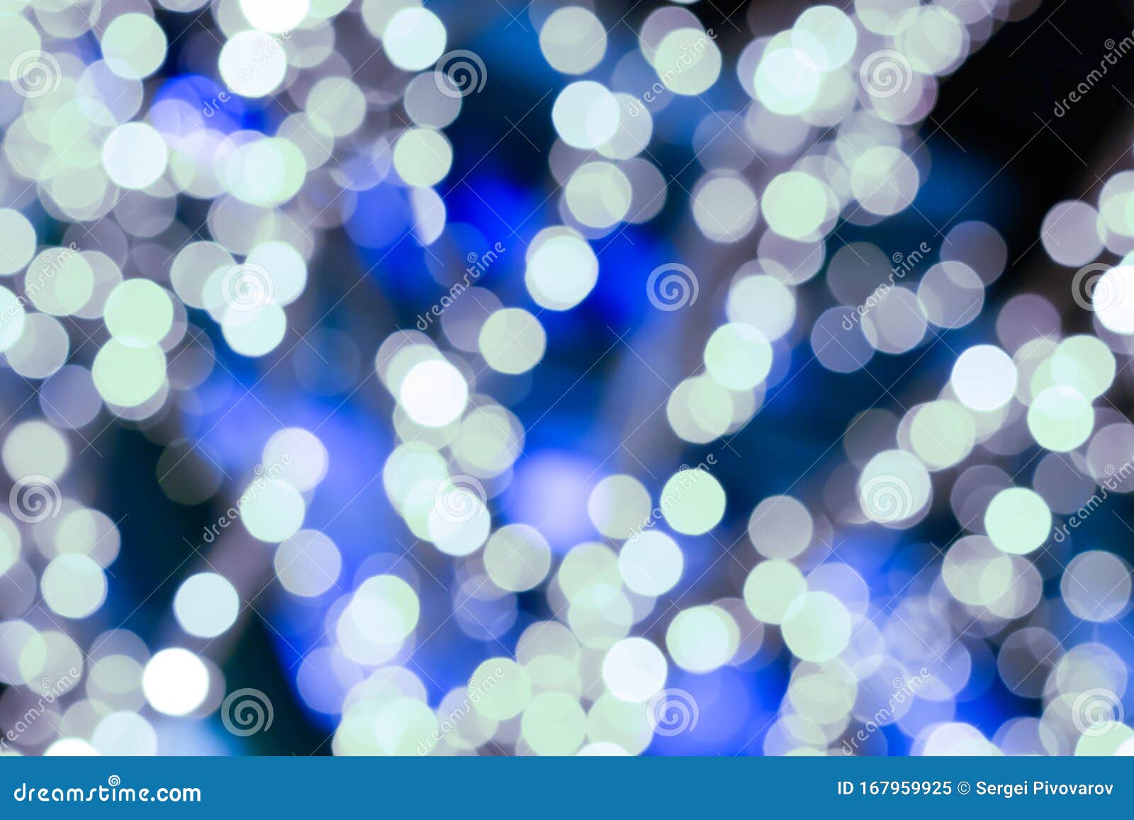 Light Blue and Silver Lights Festive Decor, Lots of Blur Spots ...