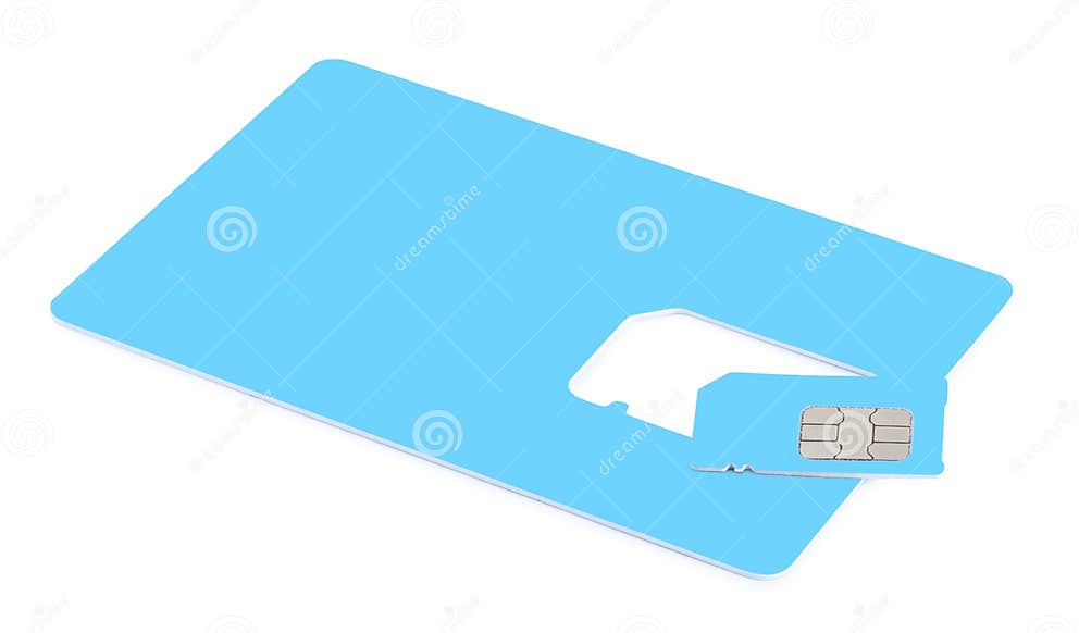 Light Blue SIM Card Isolated on White Stock Image - Image of chip ...