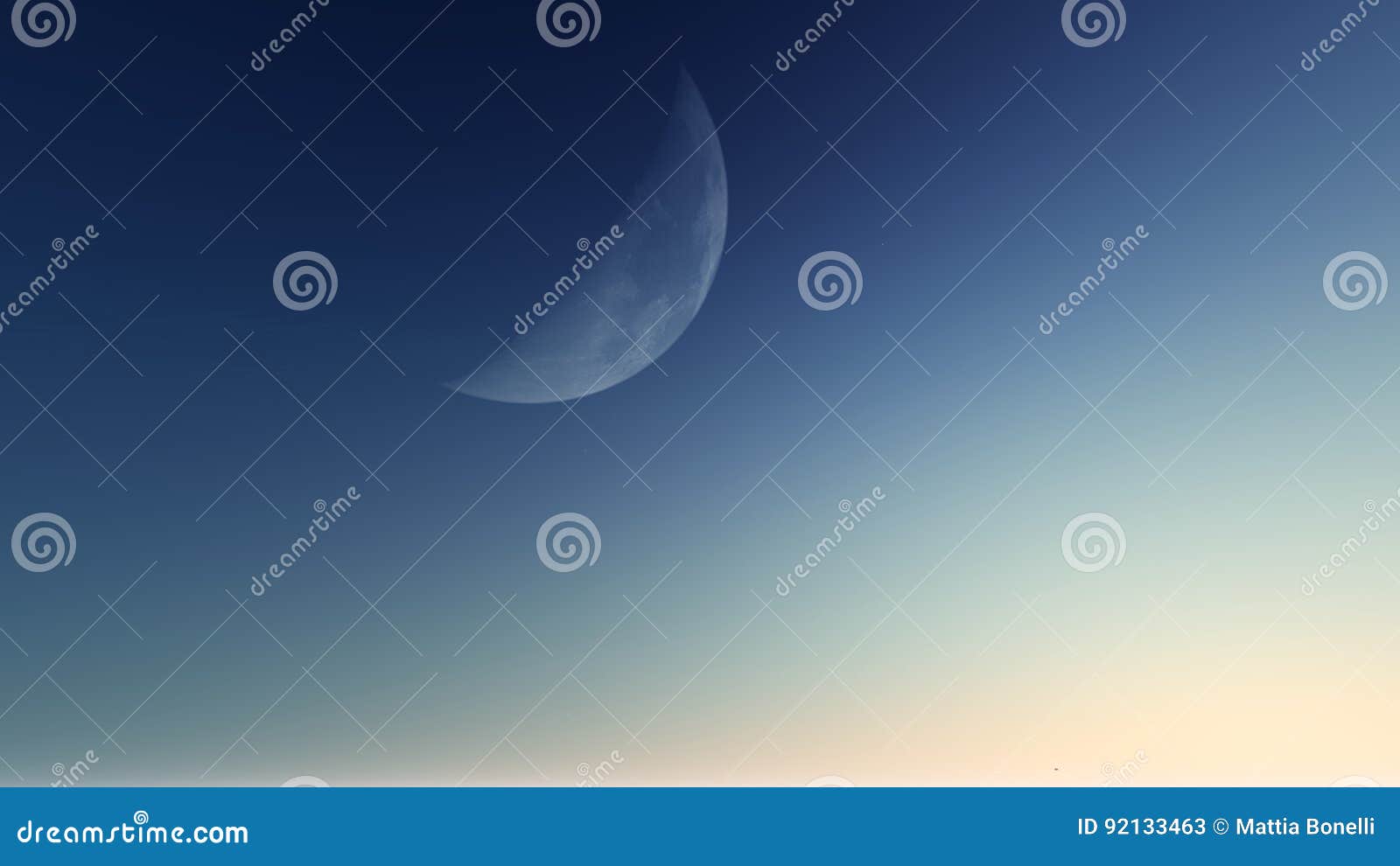 Light Blue Sky with a Big Half Moon Stock Image - Image of represents ...