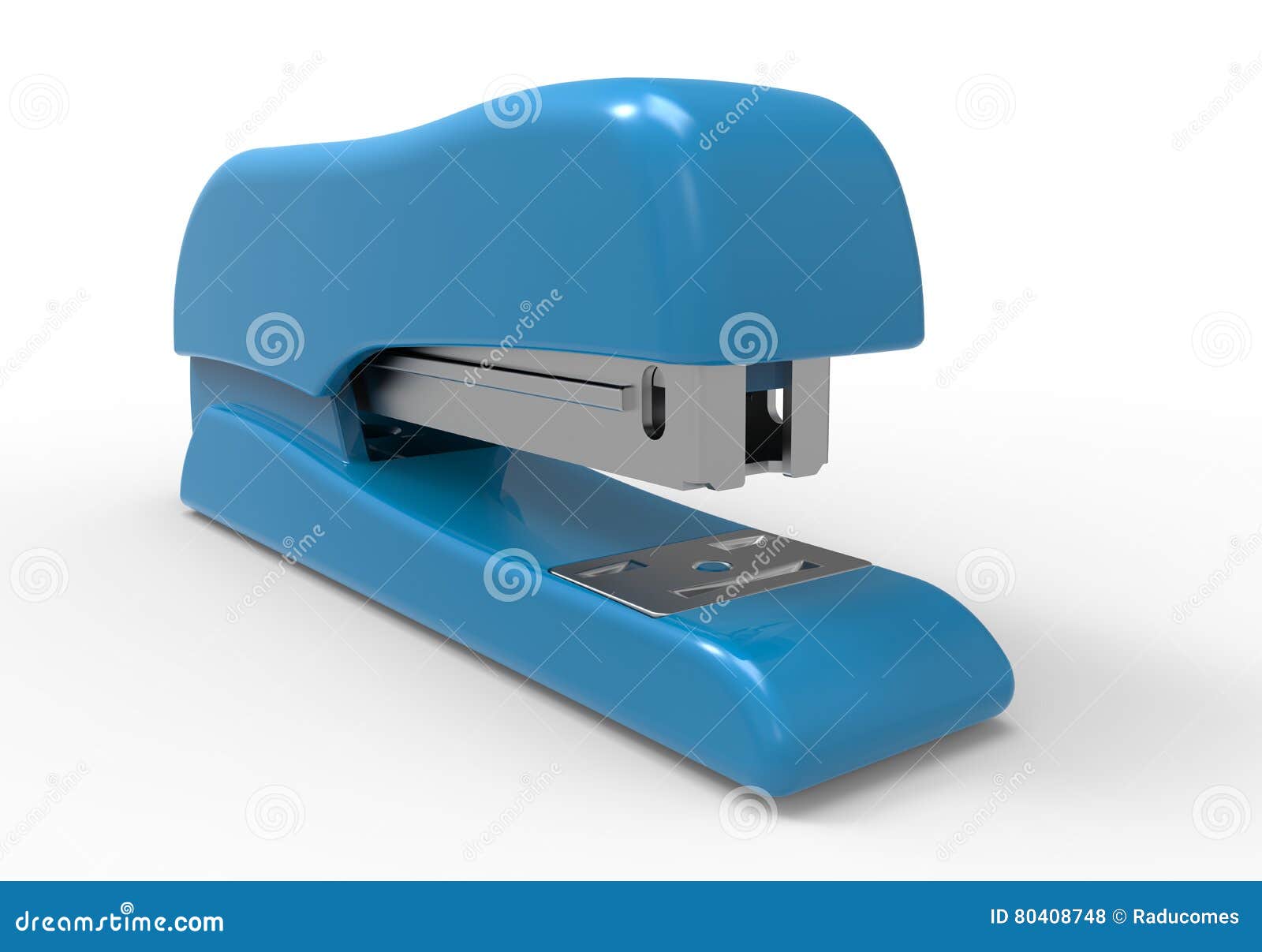 Blue Stapler Fastening Paper With Metal Staples On Yellow Background ...