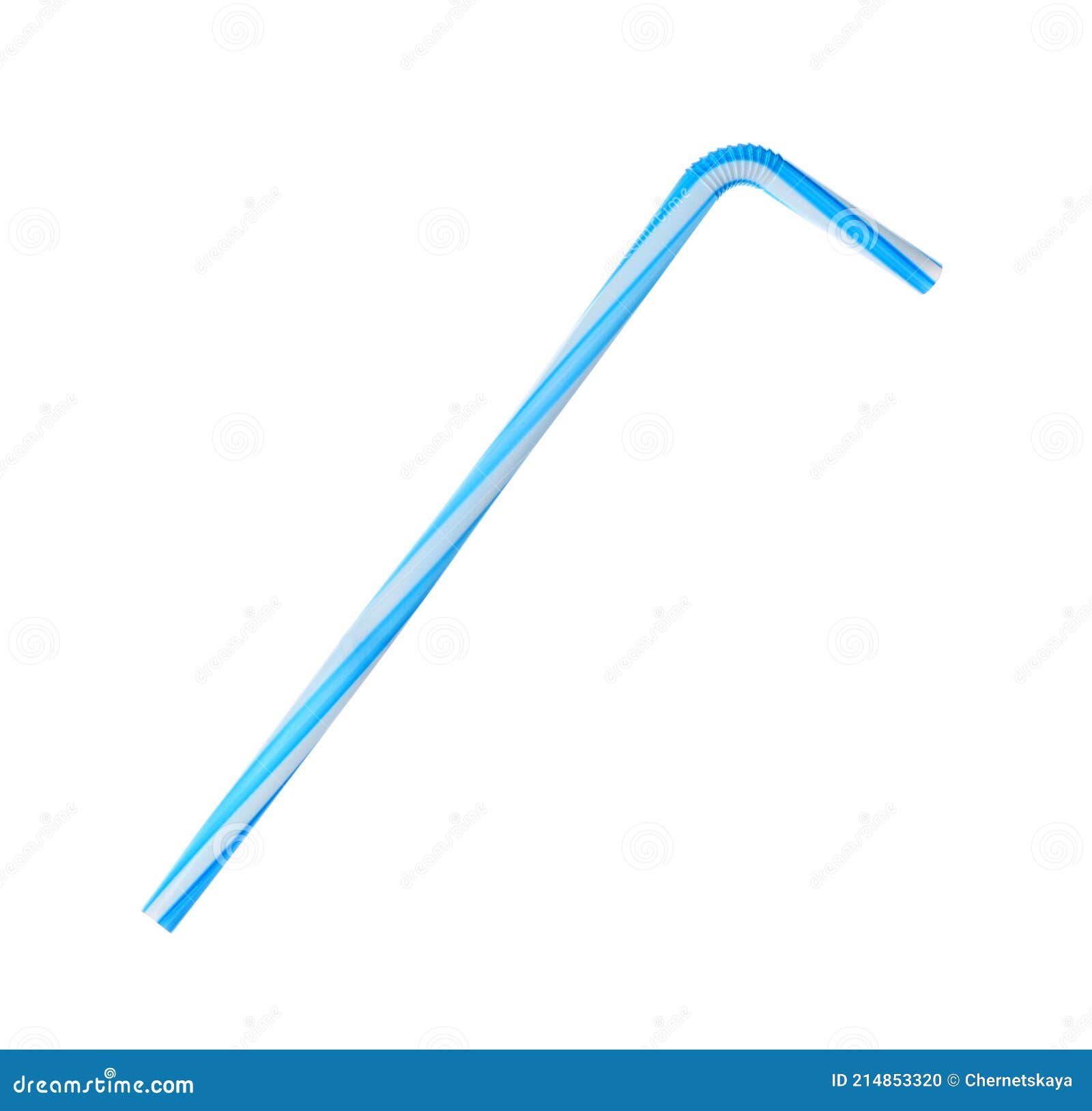 Light Blue Striped Plastic Straw for Drink Isolated on White Stock ...