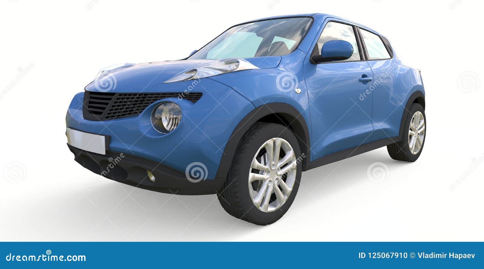Light Blue Subcompact Crossover SUV. 3d Rendering. Stock Illustration ...
