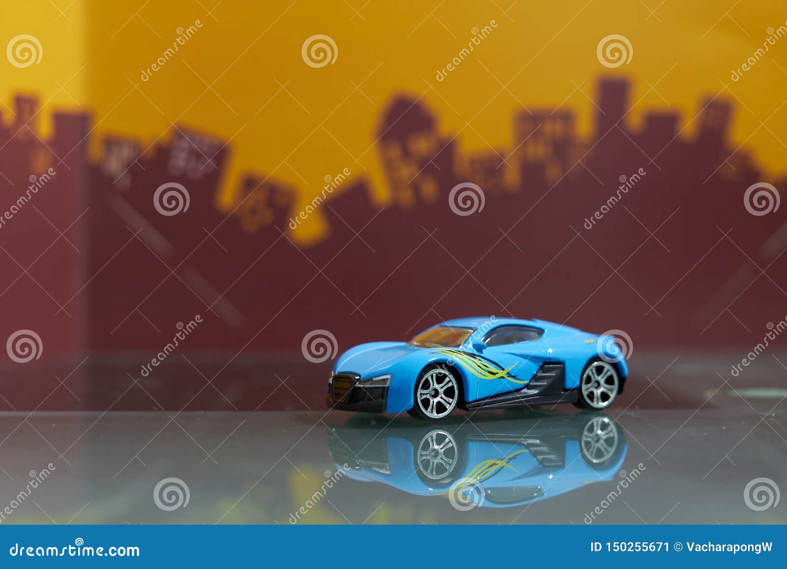 Light Blue Super Car Toy Selective Focus on Blur City Background Stock ...