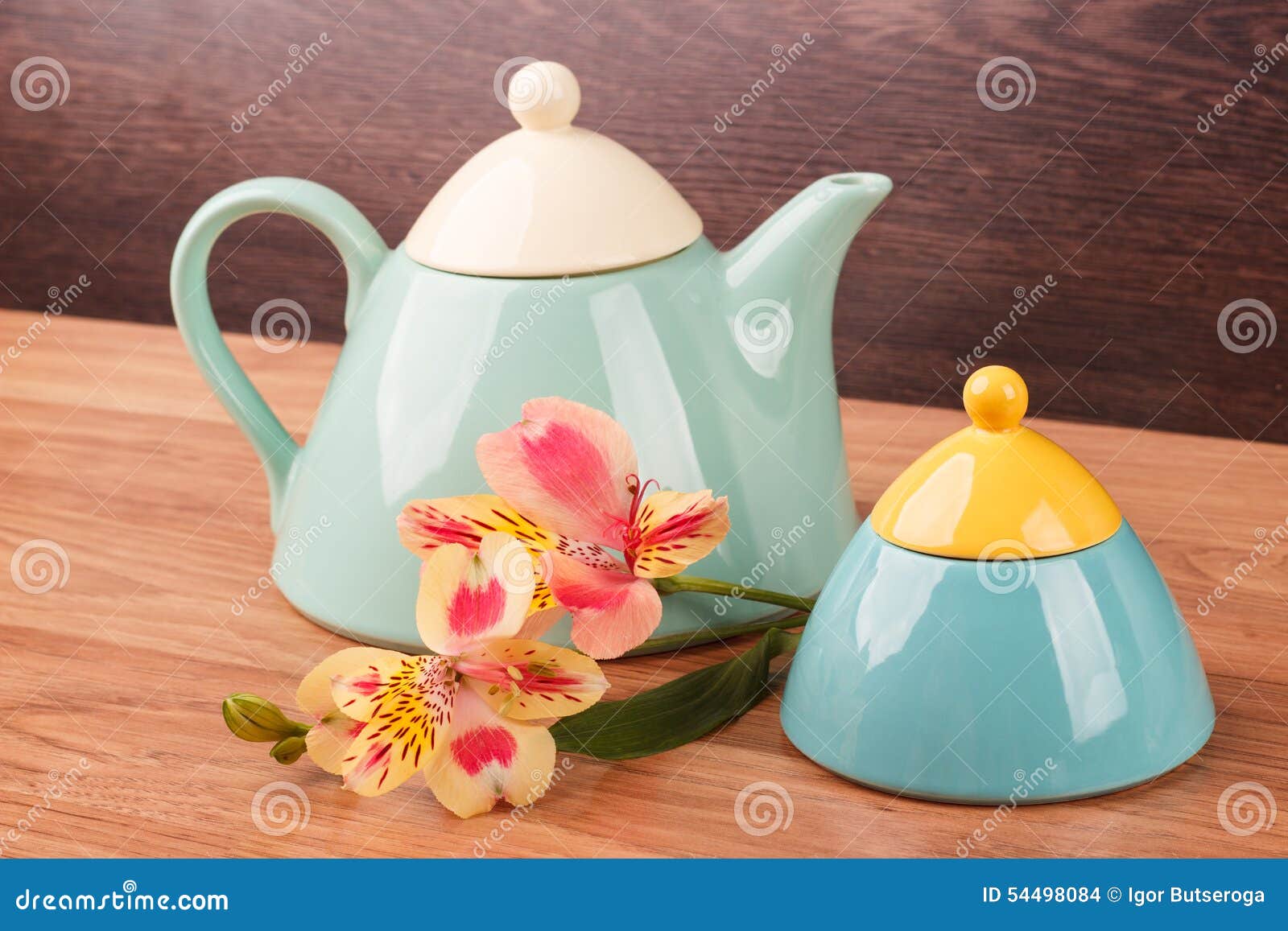 Light Blue Teapot with Flowers Stock Photo - Image of food, still: 54498084
