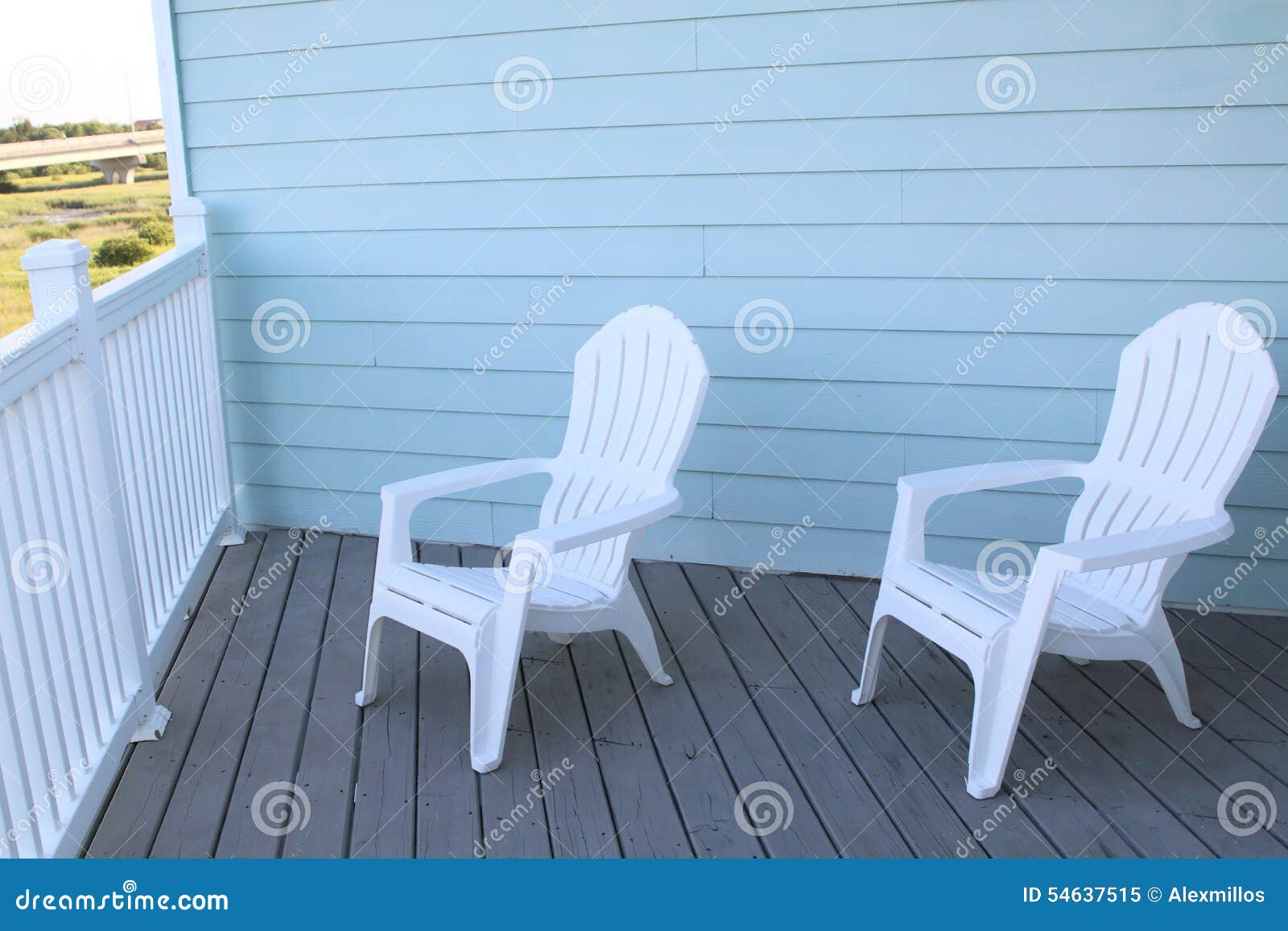Light Blue Terrace and White Chairs. Stock Image - Image of loghome ...