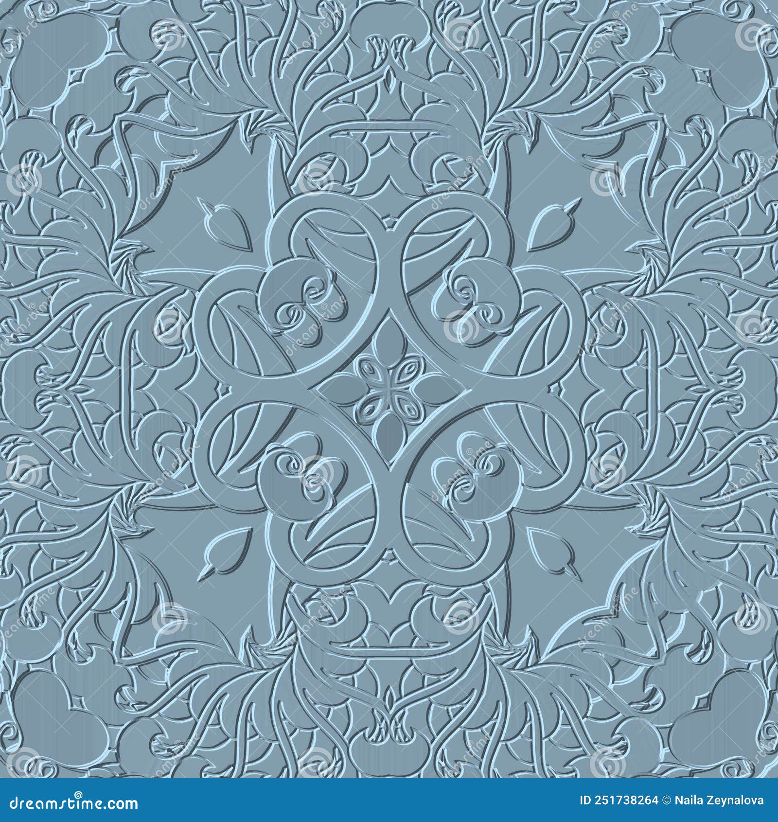 Light Blue Textured 3d Seamless Pattern. Emboss Patterned Floral ...