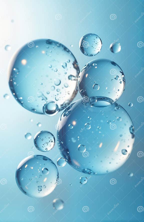 Light Blue Transparent Bubbles Float on Solid Background. Bubbles ...