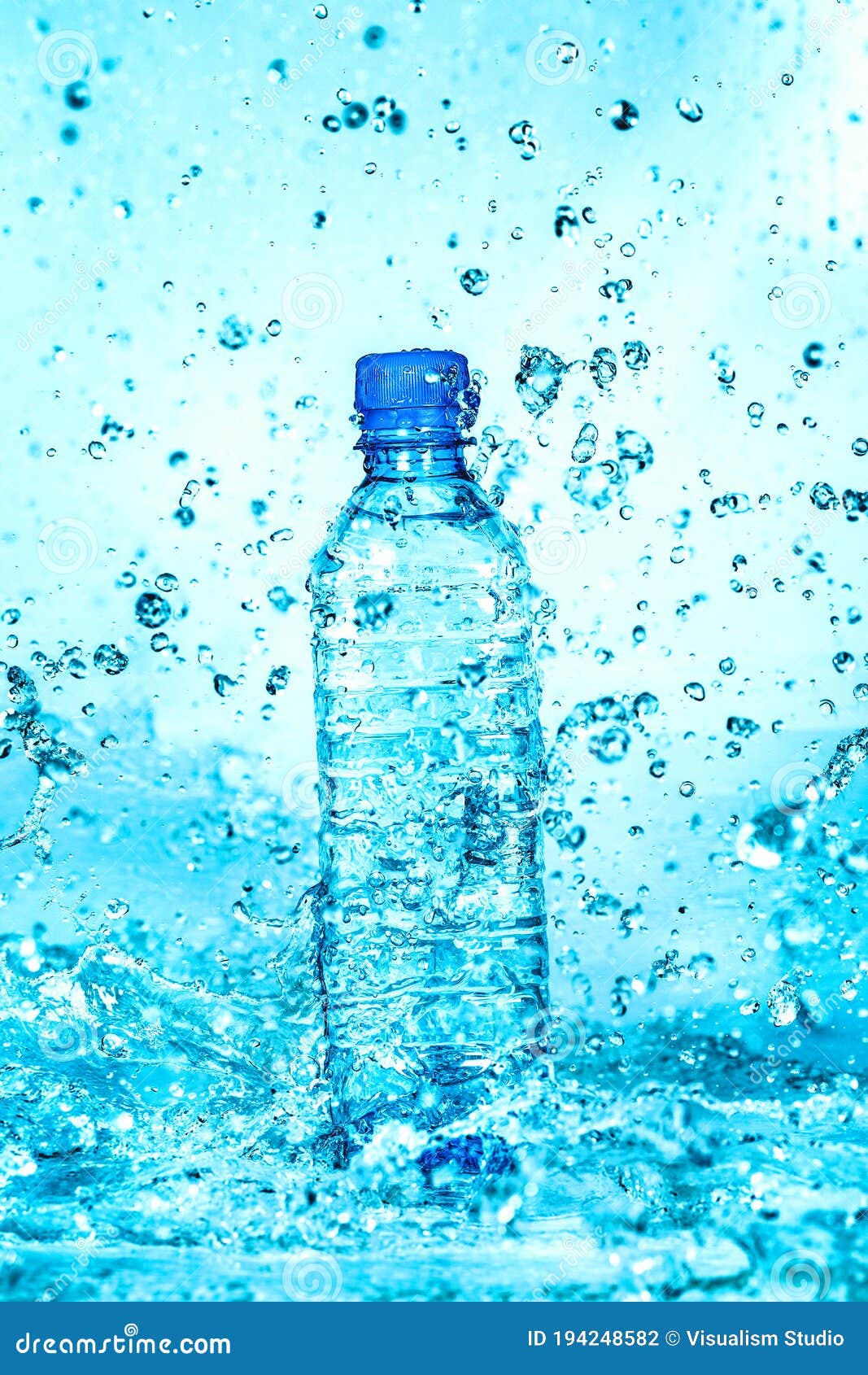 Light Blue Transparent Water Wave Surface with Splash Bubble on Bottle ...