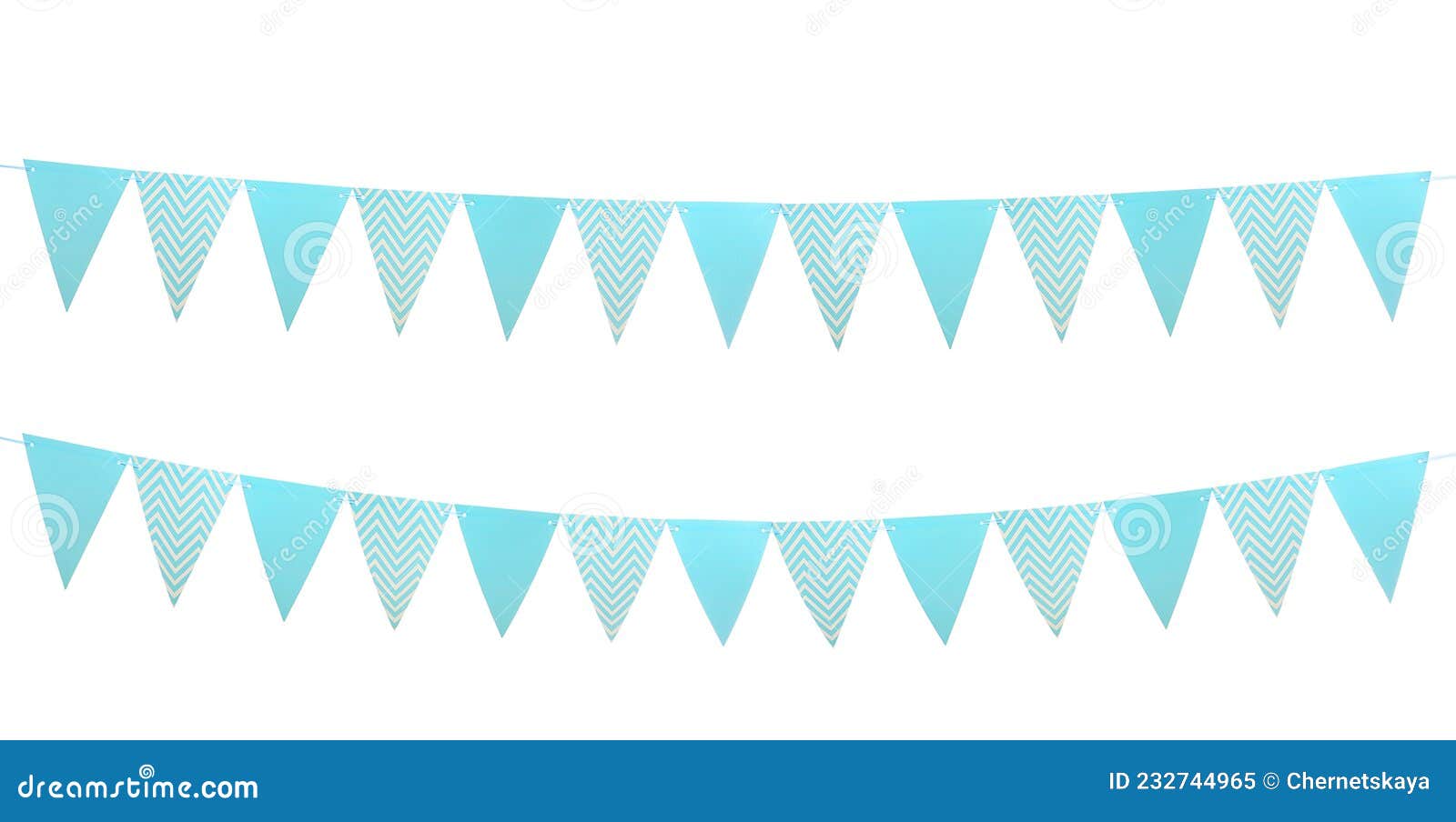 Light Blue Triangular Bunting Flags on White Background, Banner Design ...