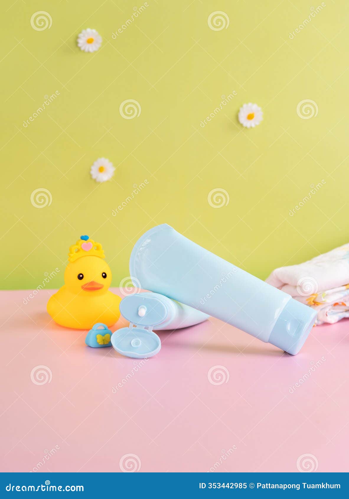 A Light Blue Tubes of Lotion with a Yellow Rubber Duck Stock Image ...