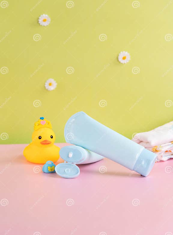 A Light Blue Tubes of Lotion with a Yellow Rubber Duck Stock Image ...