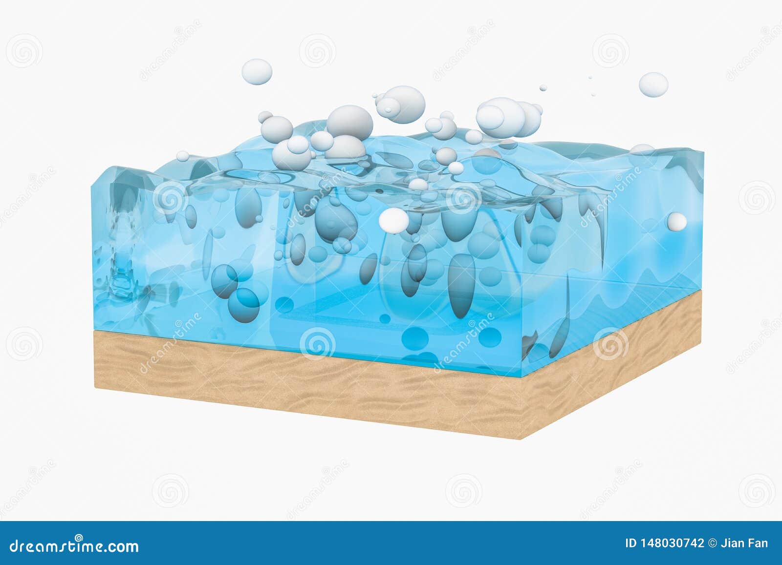 Light Blue Water Wave Cube, with Creative Spheres Bubble, 3d Rendering ...