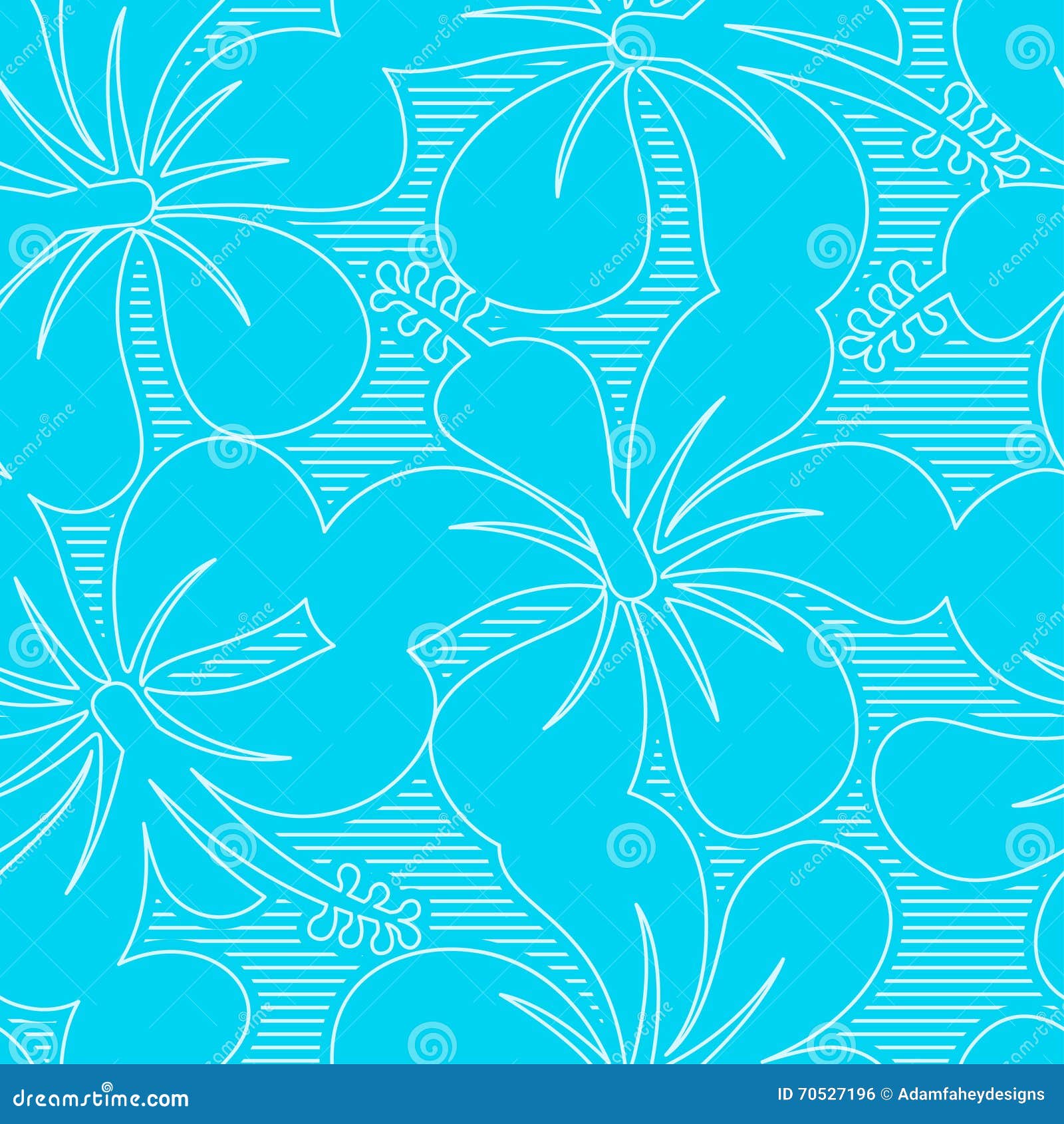 Light Blue and White Hibiscus Lines Seamless Pattern Stock Vector ...