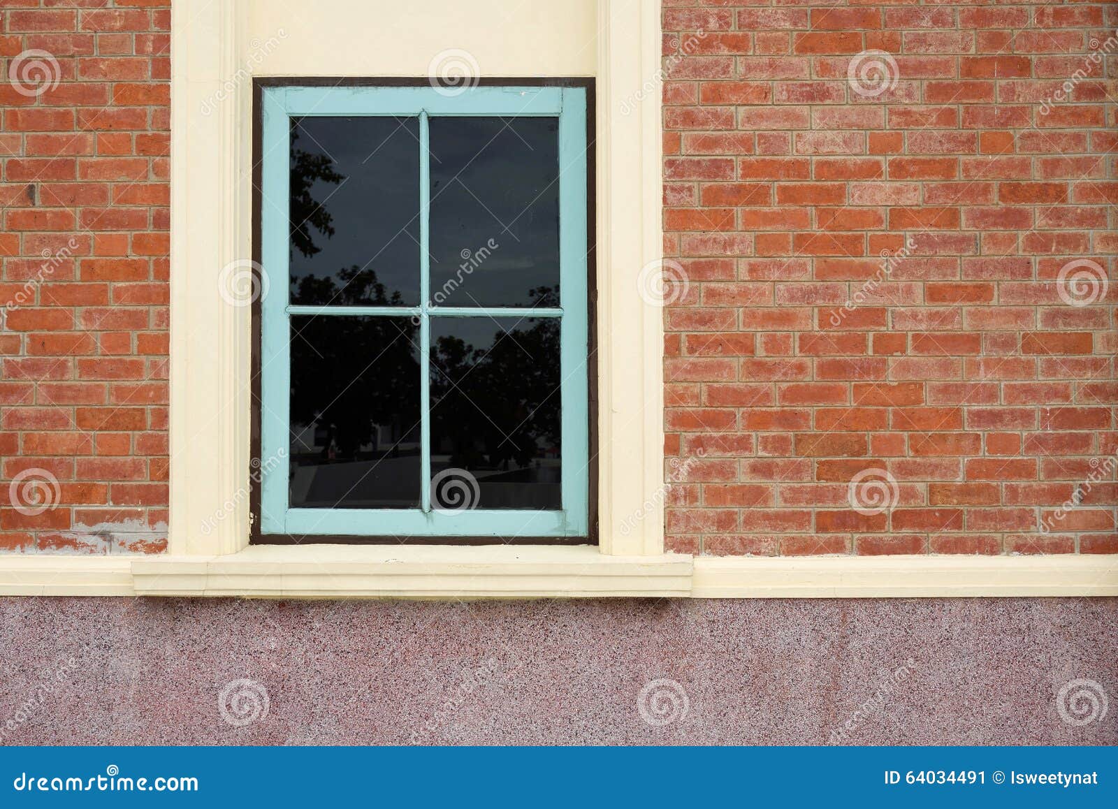 Light Blue Window on Brick Wall Stock Image - Image of background ...