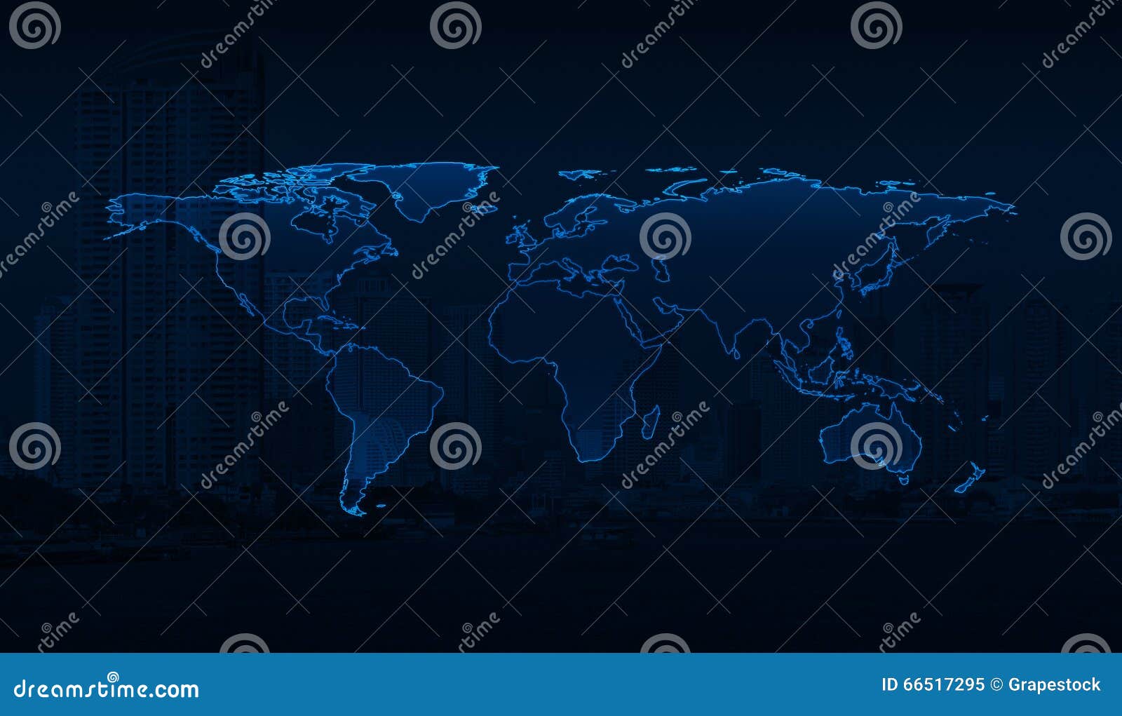 Light Blue World Map on City Background, Elements of this Image Stock ...