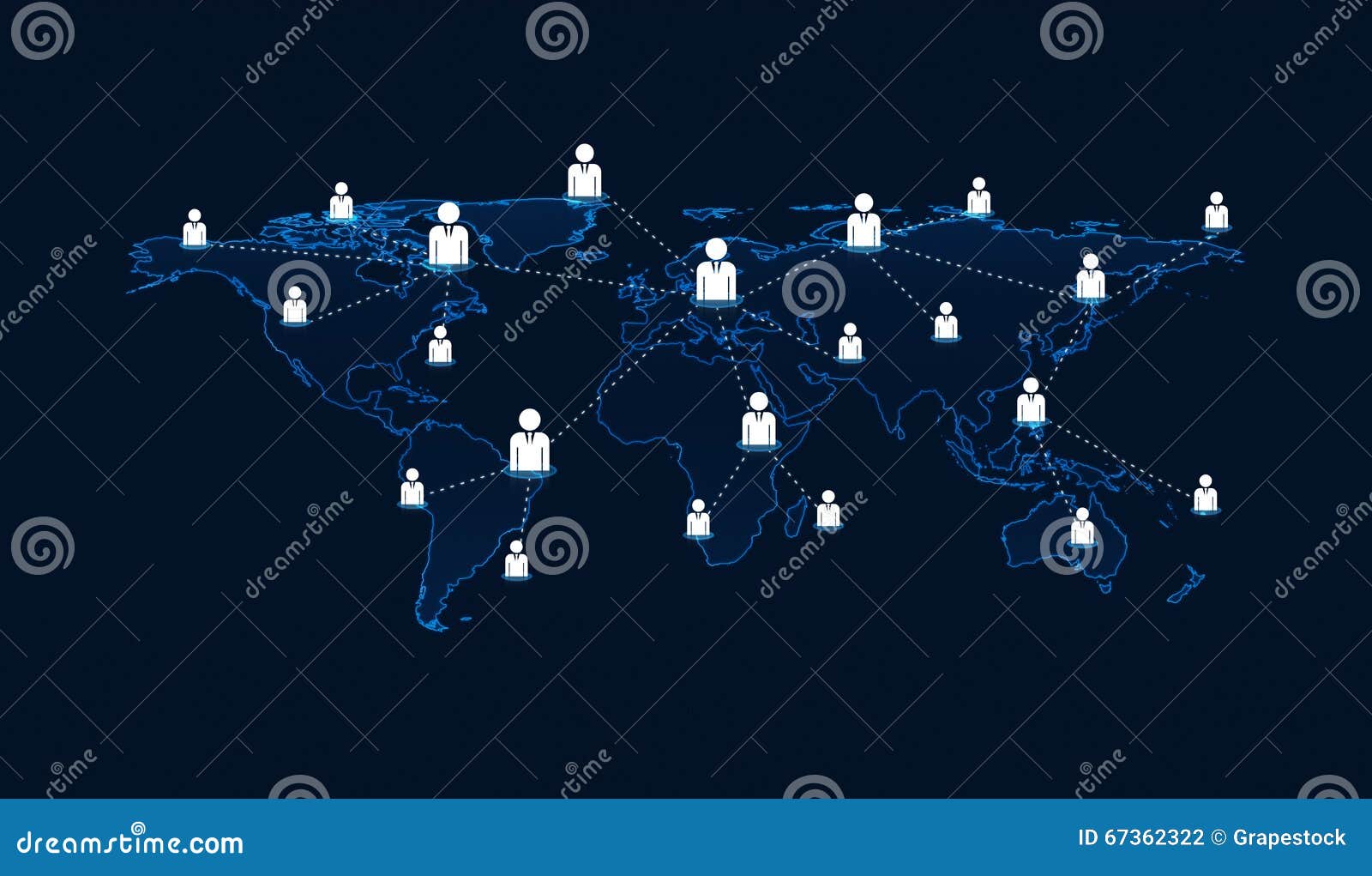 Light Blue World Map Connection with Businessman Icon on Blue Ba Stock ...