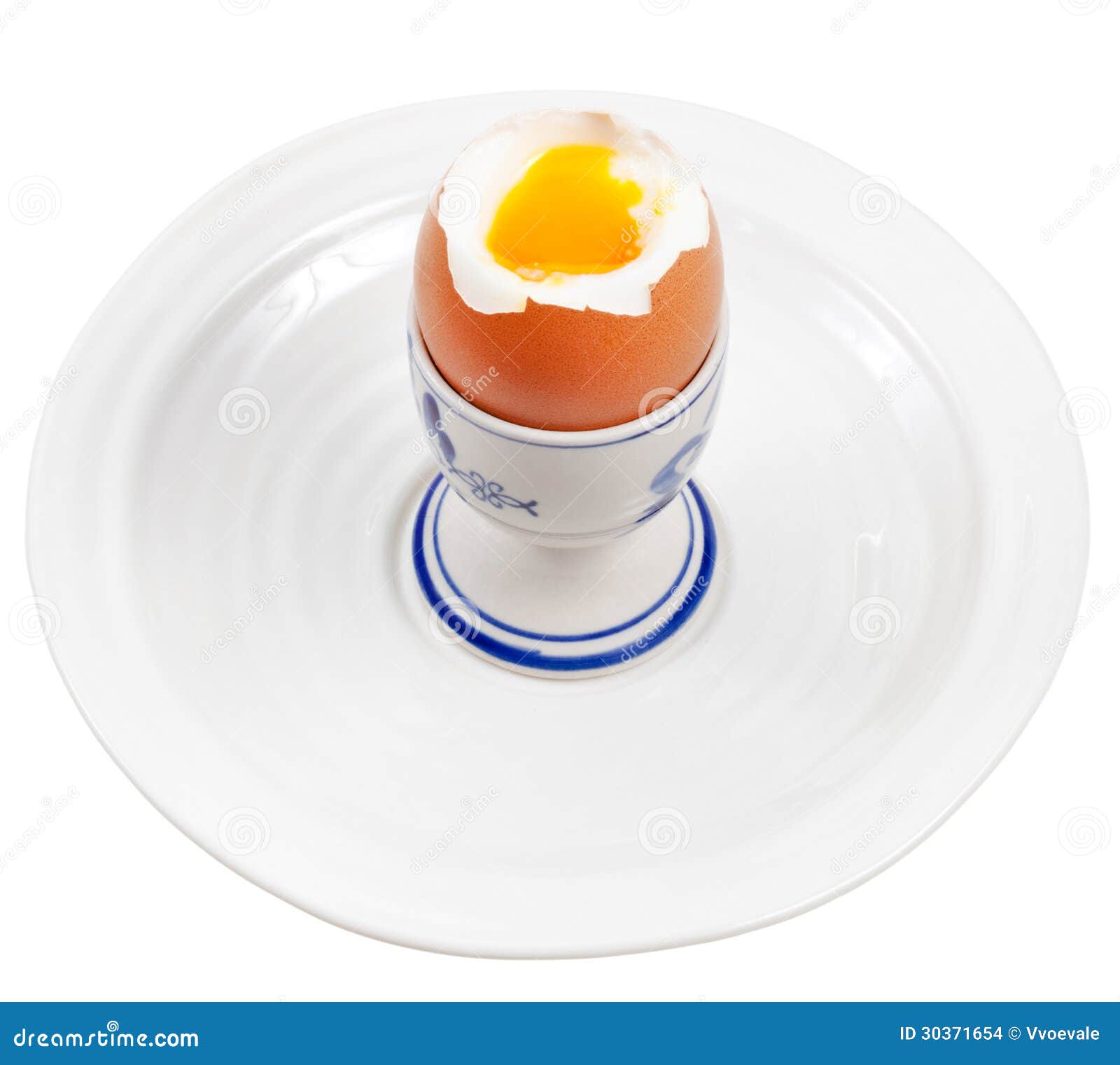 Light Boiled Egg in Egg Cup on White Plate Stock Photo - Image of ...