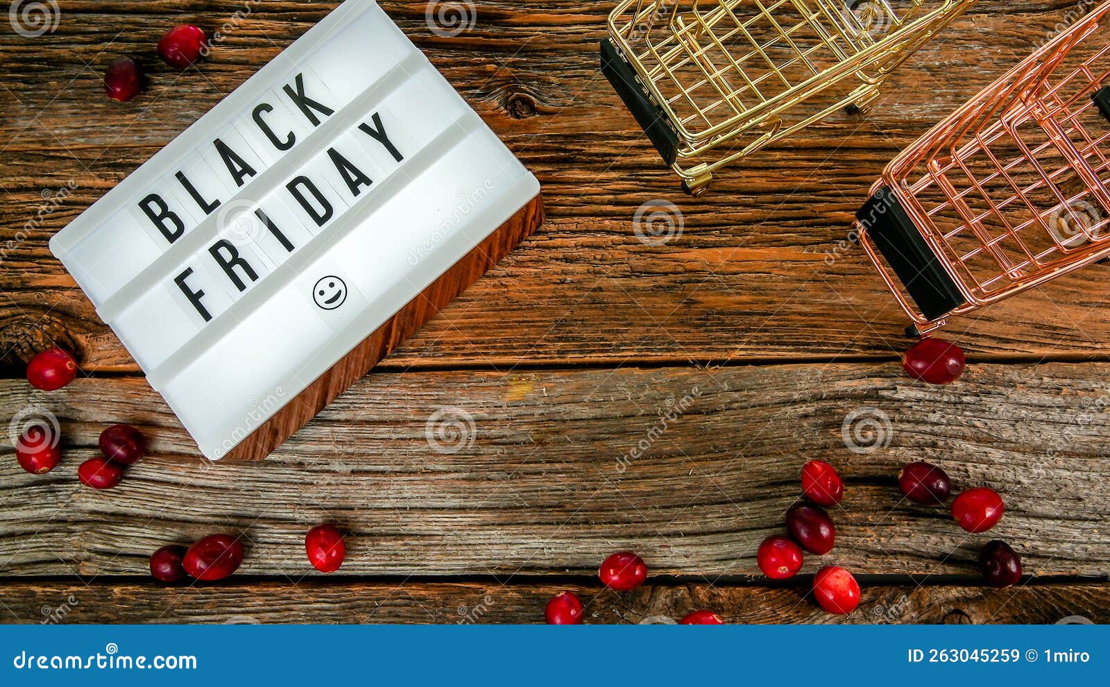 Light Box with Black Friday Text and Push Cart on Rustic Table Stock ...