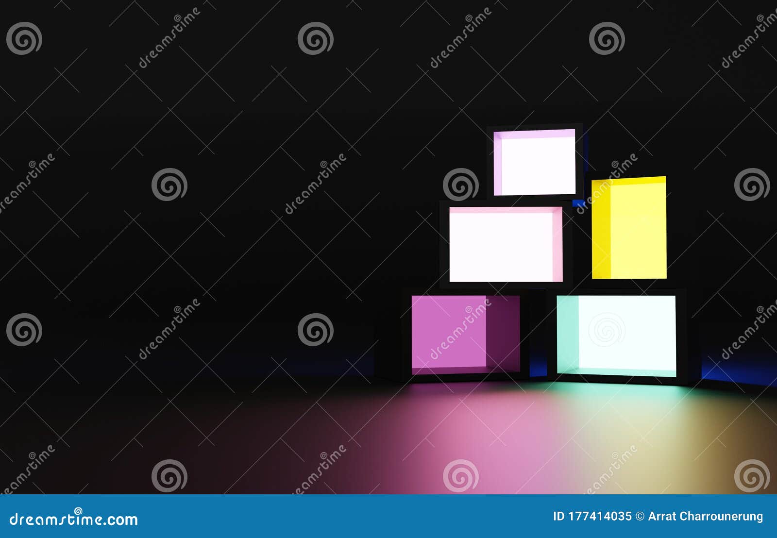 Light Box on Dark Background and Copy Space., 3D Rendering Stock ...