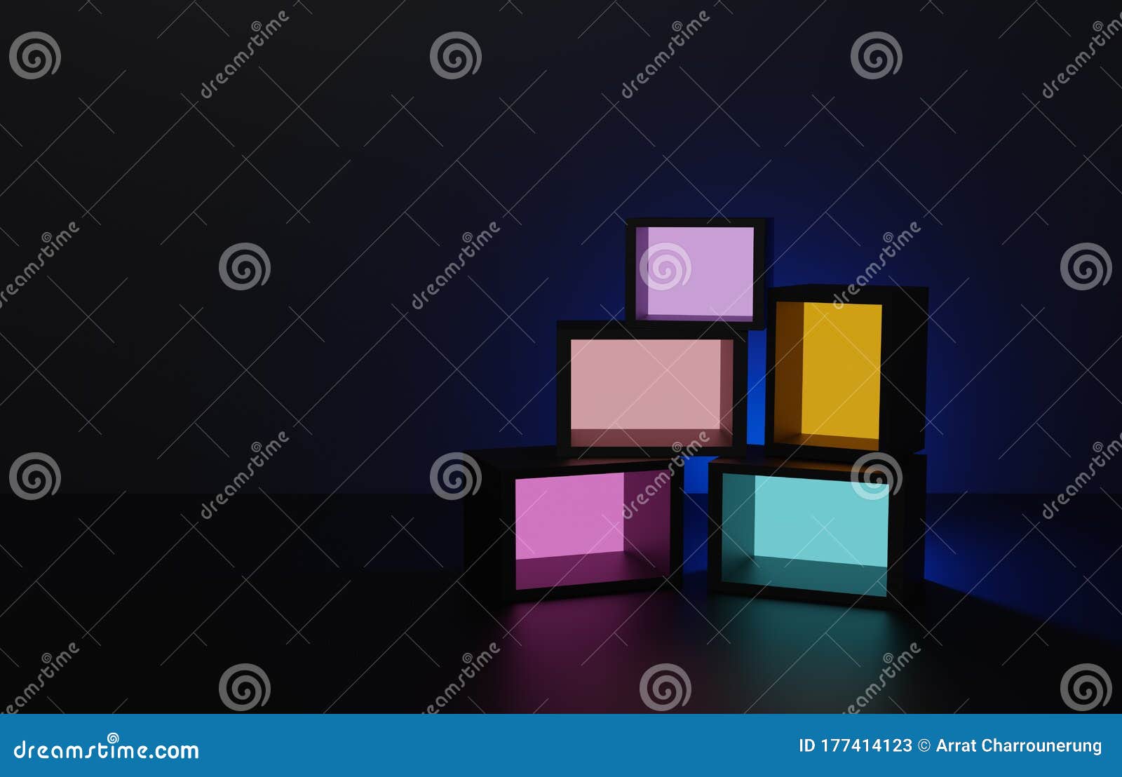 Light Box on Dark Background and Copy Space., 3D Rendering Stock ...