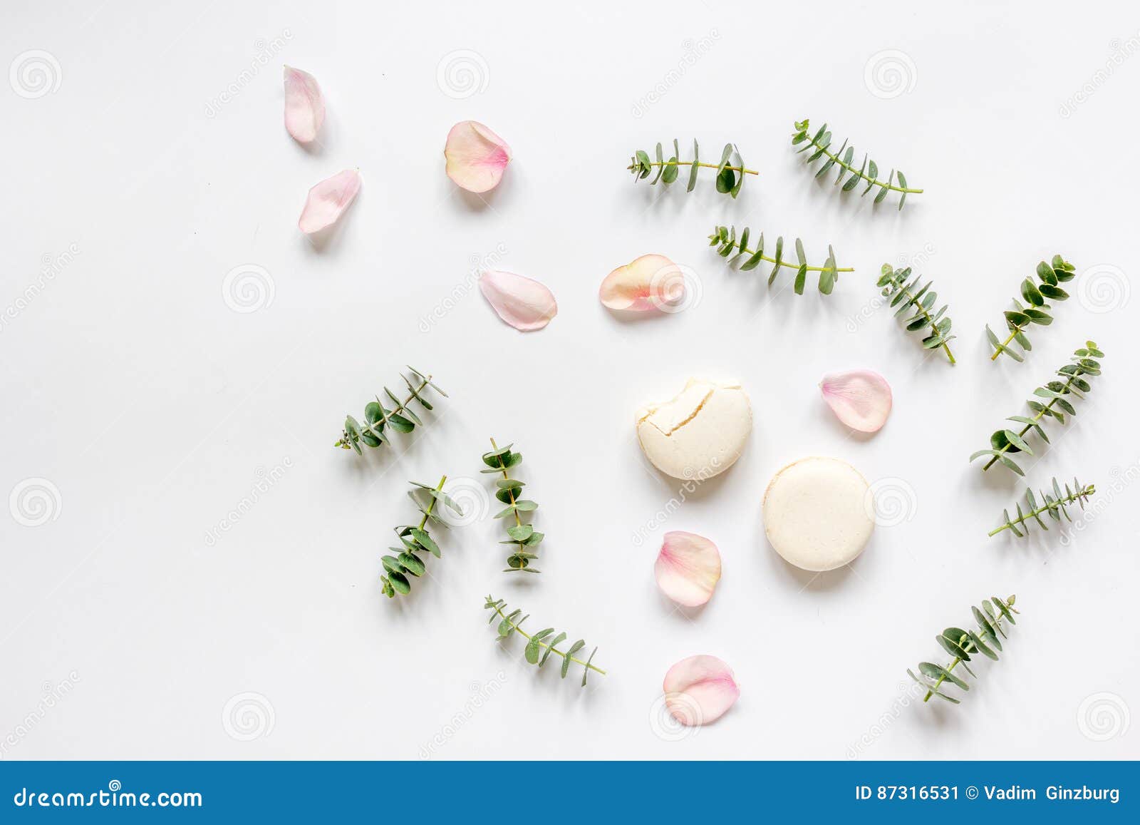 Light Breakfast with Spring Pattern on White Background Top View Stock ...