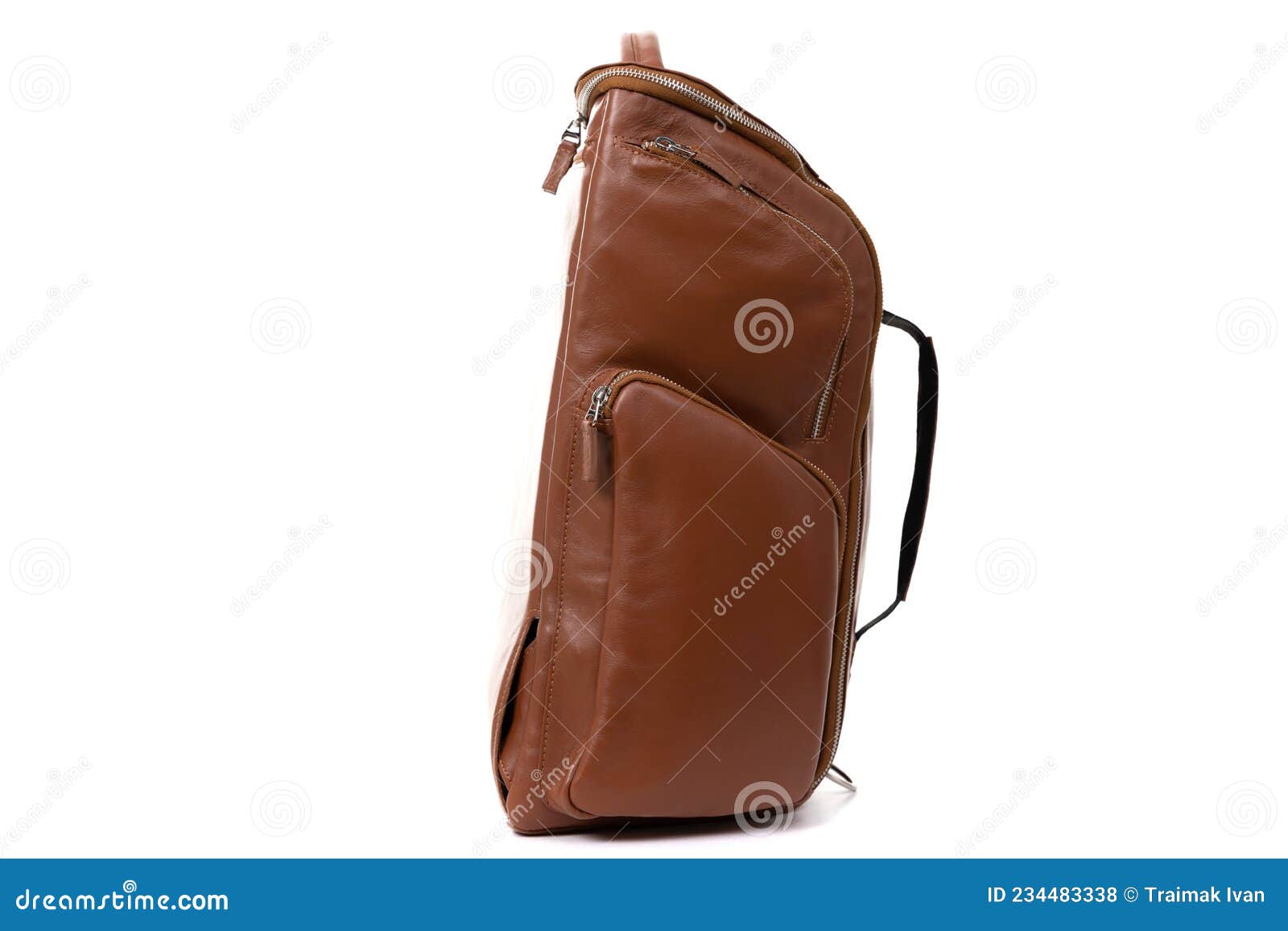 Light Brown Backpack Made of Genuine Leather on a White Background ...