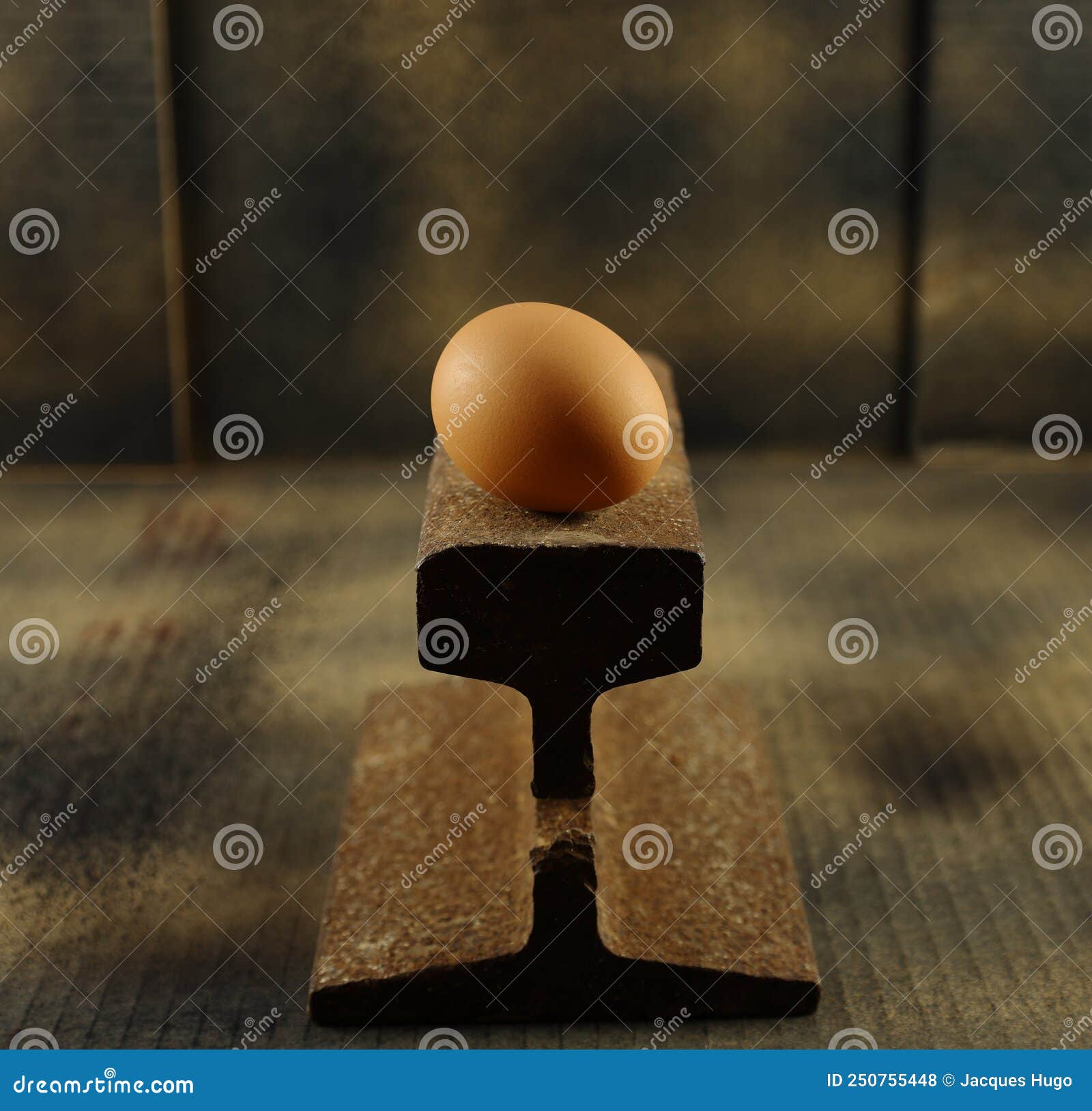 A Light Brown Chicken Egg on Top of a Small Piece of Railway Track ...