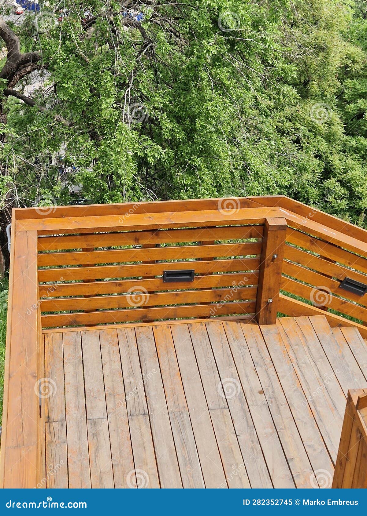 Light Brown Wood Terace Corner and Trees Stock Image - Image of brown ...